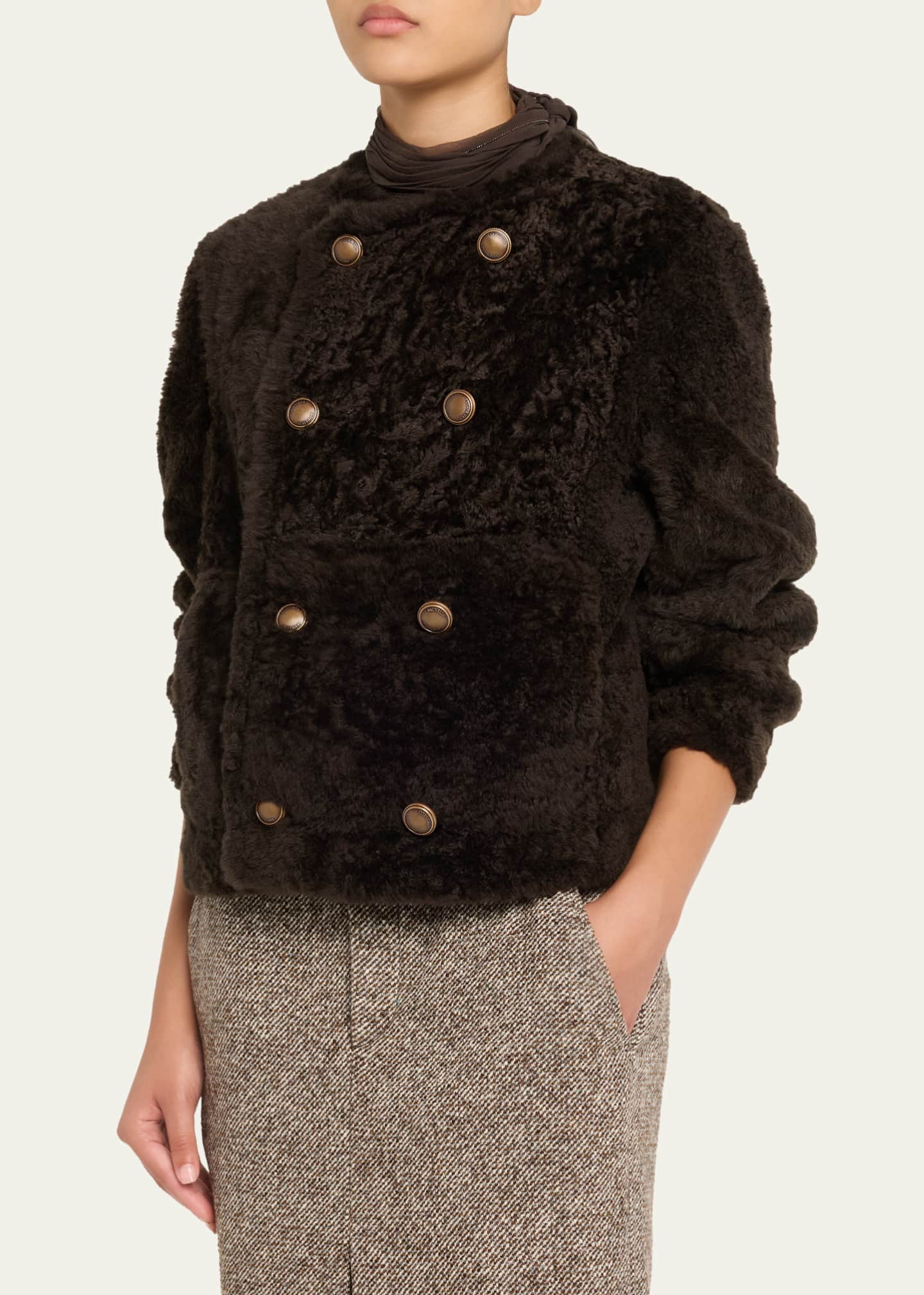 Brunello Cucinelli Reversible Sheep Shearling Double-Breasted Jacket ...