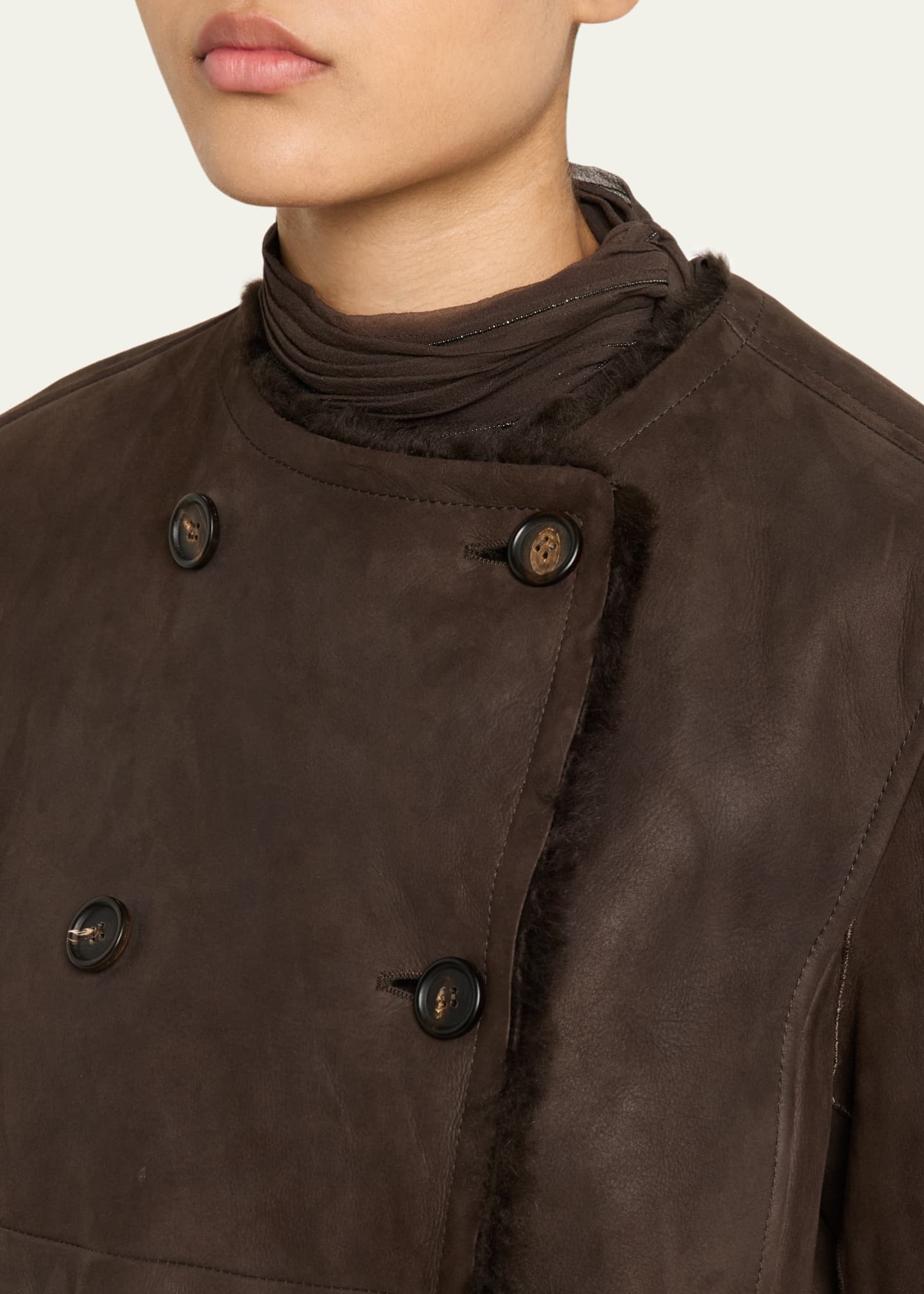 Brunello Cucinelli Reversible Sheep Shearling Double-Breasted Jacket ...