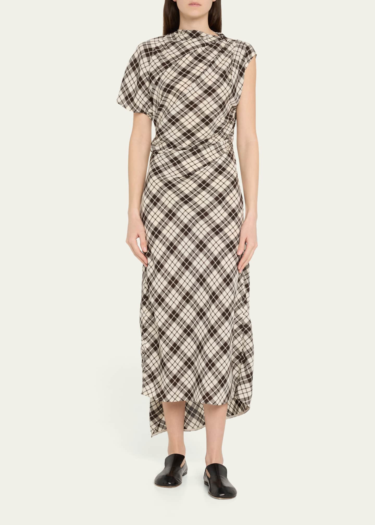 Proenza Schouler Hallie Crinkled Plaid Dress - Bergdorf Goodman