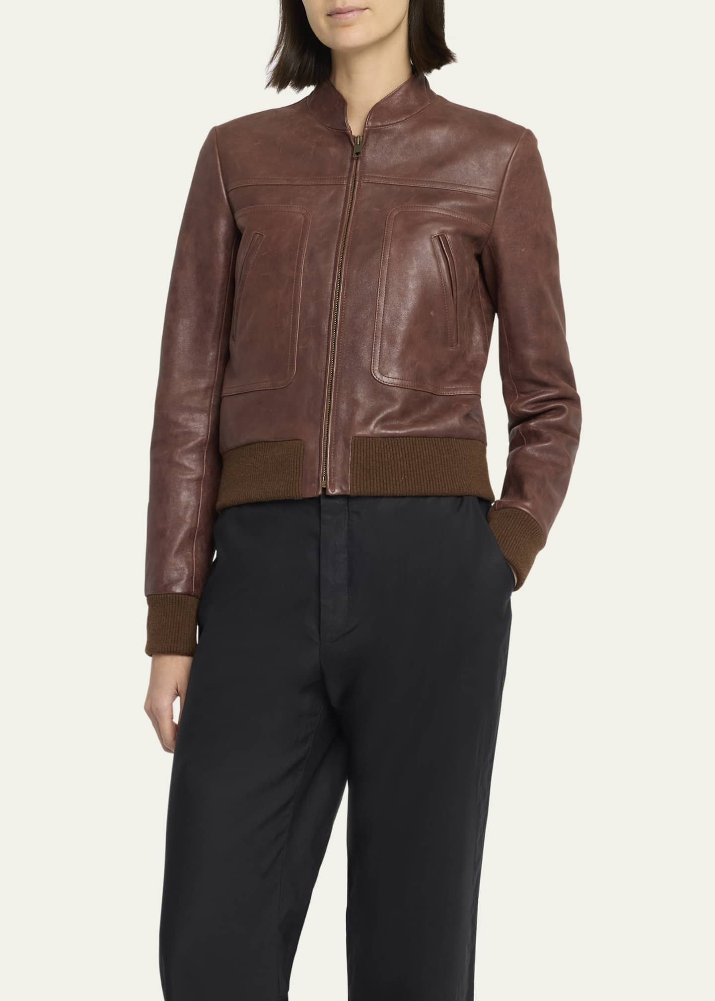 THE ROW Bader Leather Aviator Jacket - Bergdorf Goodman