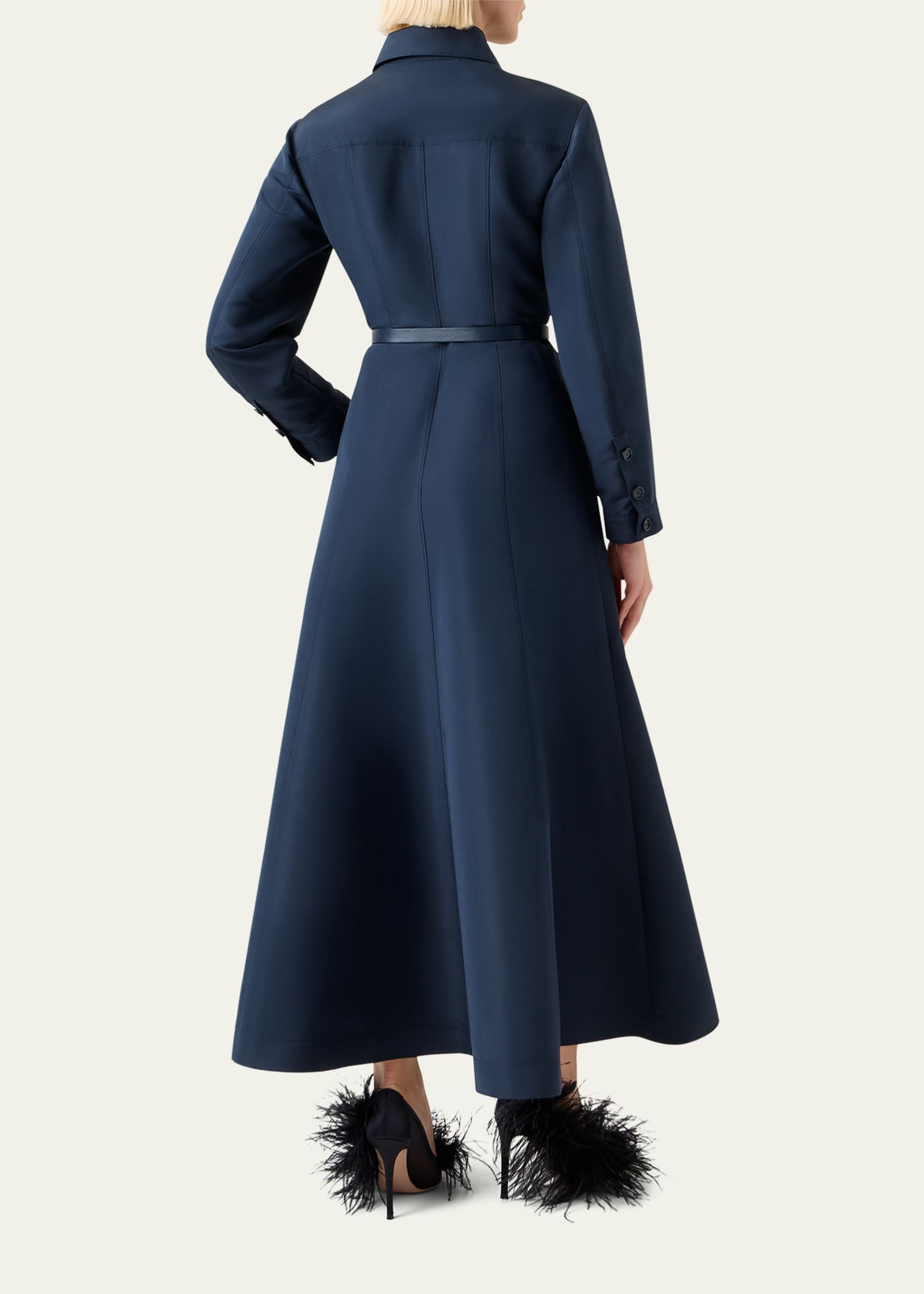 Akris Ottoman Silk Belted A-Line Midi Shirtdress - Bergdorf Goodman