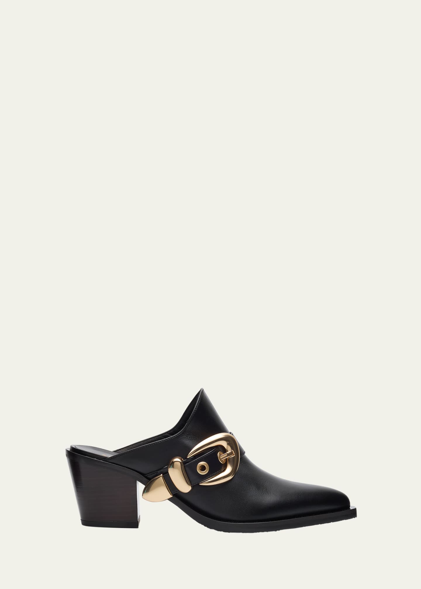 Stuart Weitzman Maven Leather Buckle Western Mules - Bergdorf Goodman