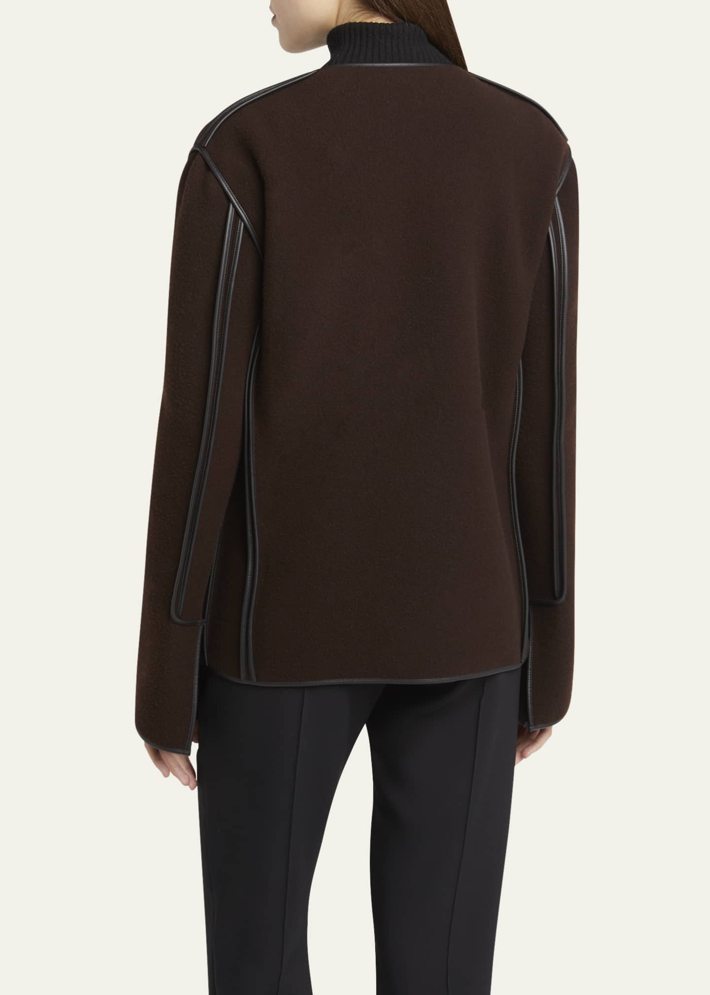 Giorgio Armani Leather Piping Cashmere Fleece Short Coat - Bergdorf Goodman