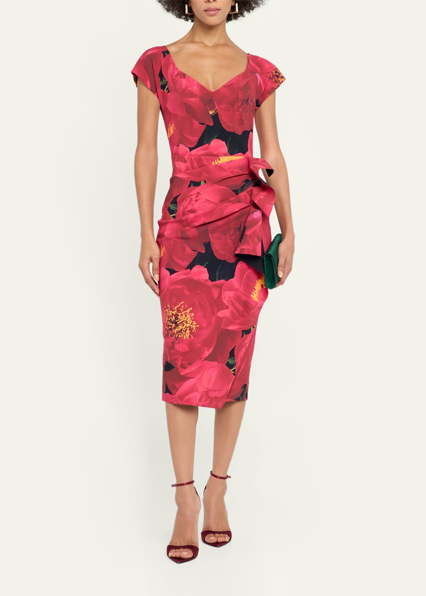 Chiara Boni La Petite Robe Ruffle Floral-Print Bodycon Midi Dress ...