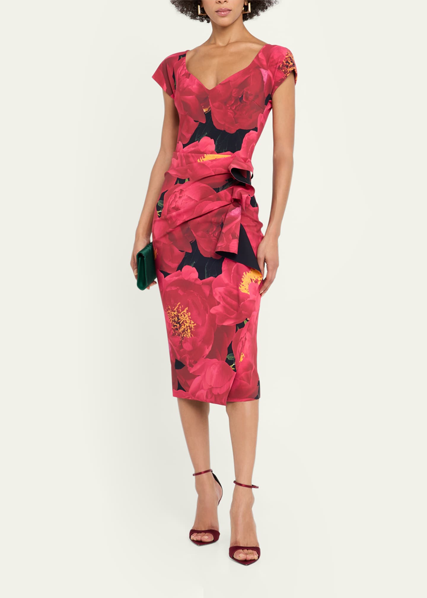 Chiara Boni La Petite Robe Ruffle Floral-Print Bodycon Midi Dress ...