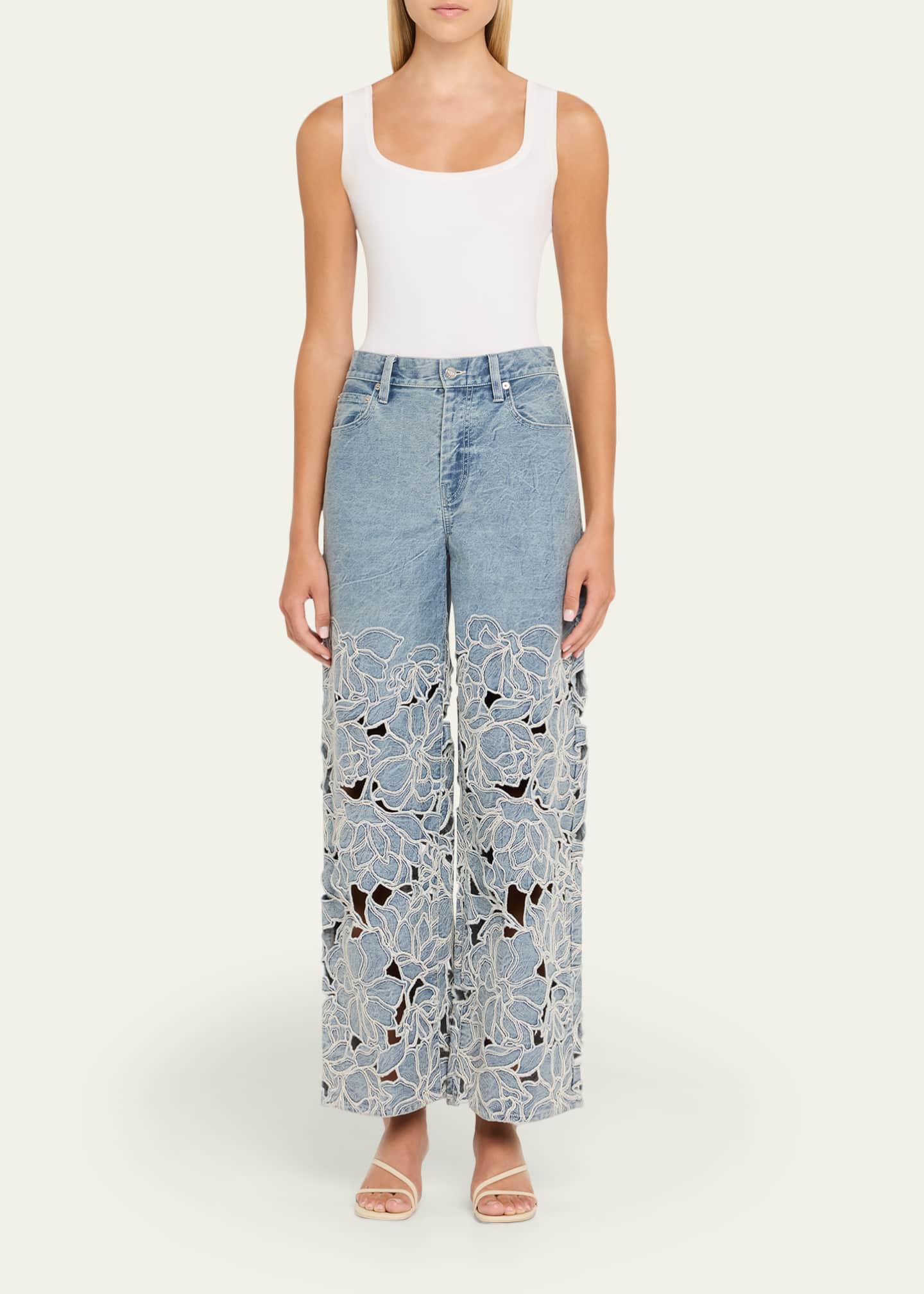 Simkhai Betty Floral Embroidered Straight Leg Jeans Bergdorf Goodman
