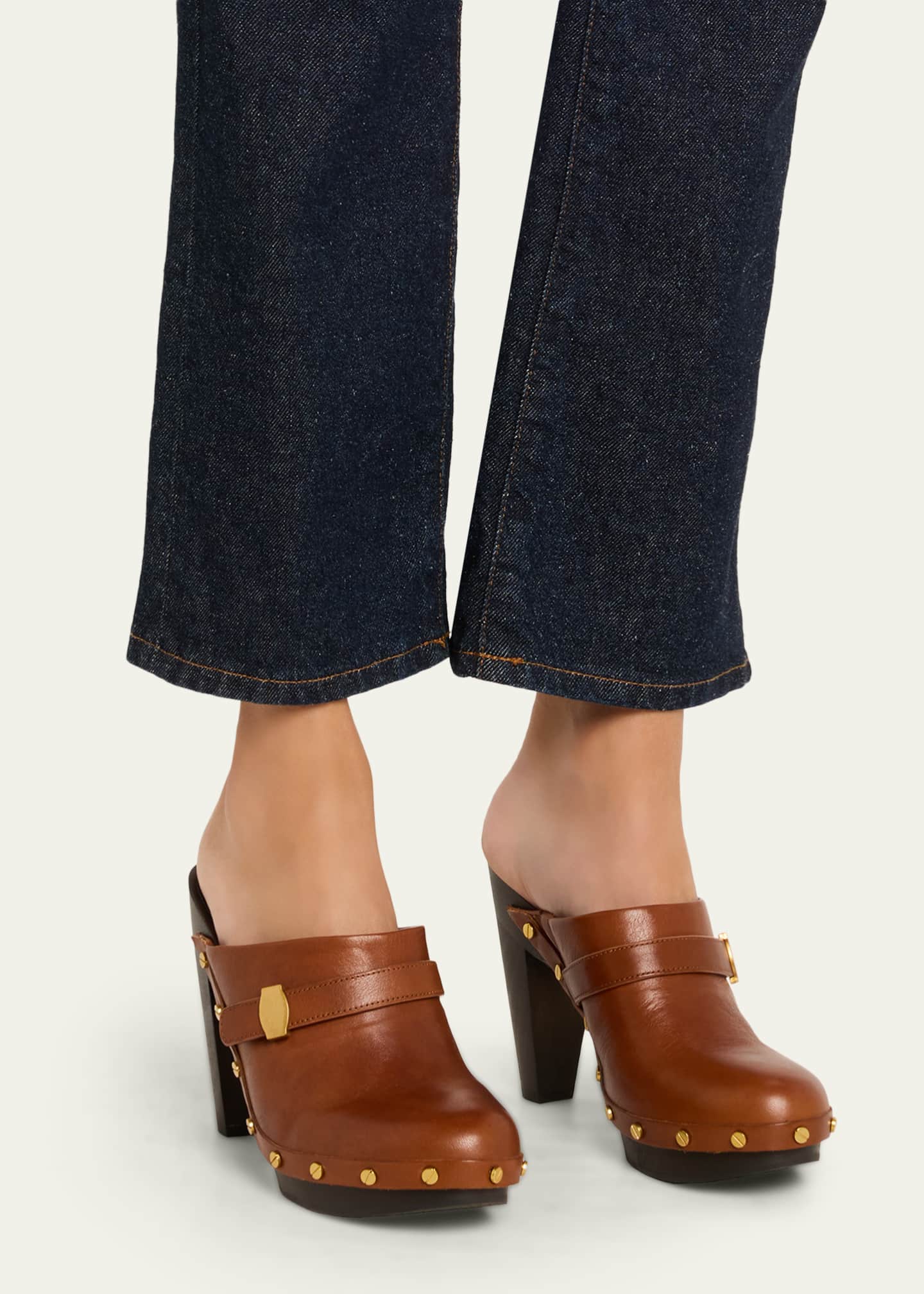 Veronica Beard Giana Leather Block-Heel Mules - Bergdorf Goodman