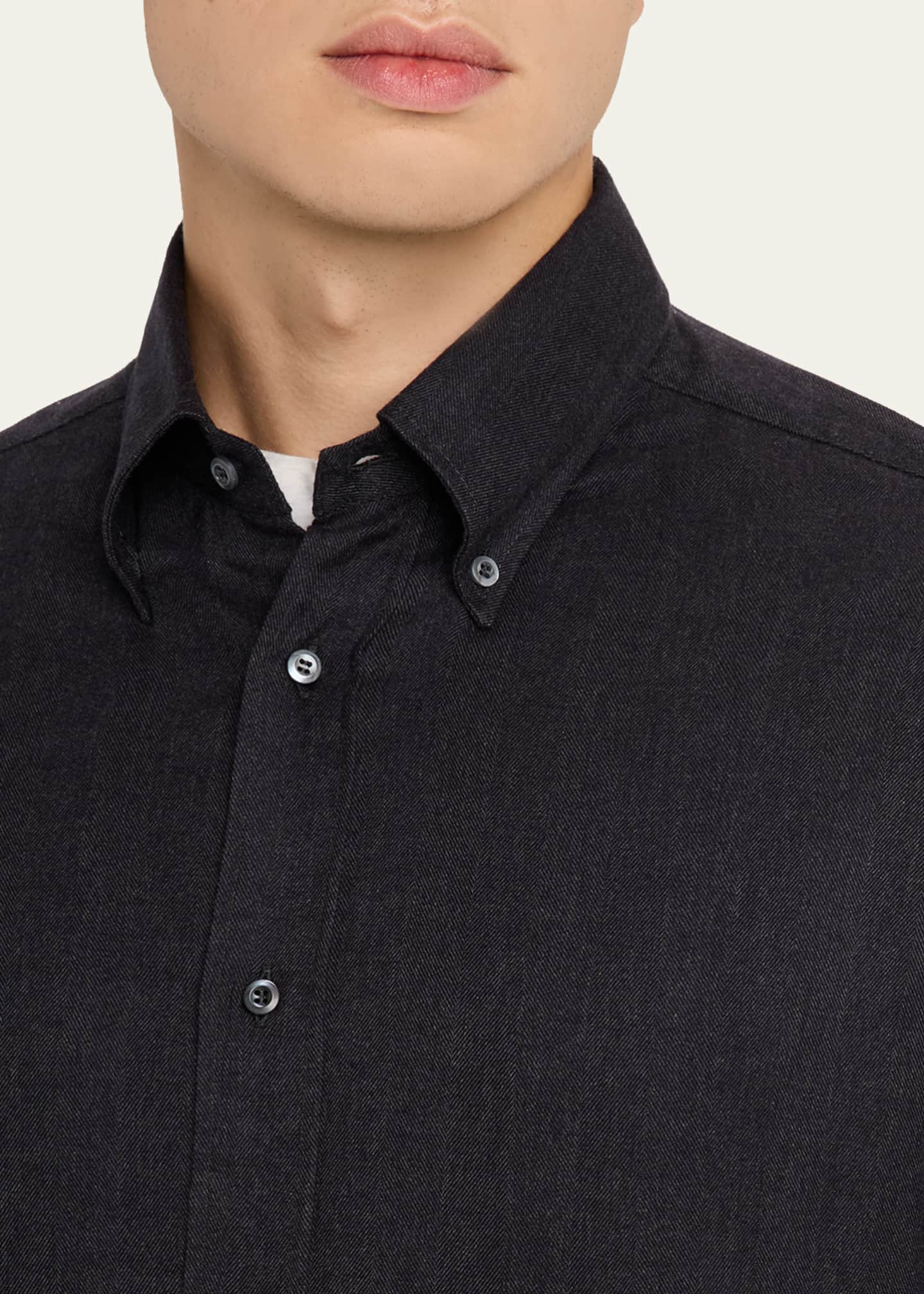 Brunello Cucinelli Men's Micro-Chevron Button-Collar Sport Shirt ...