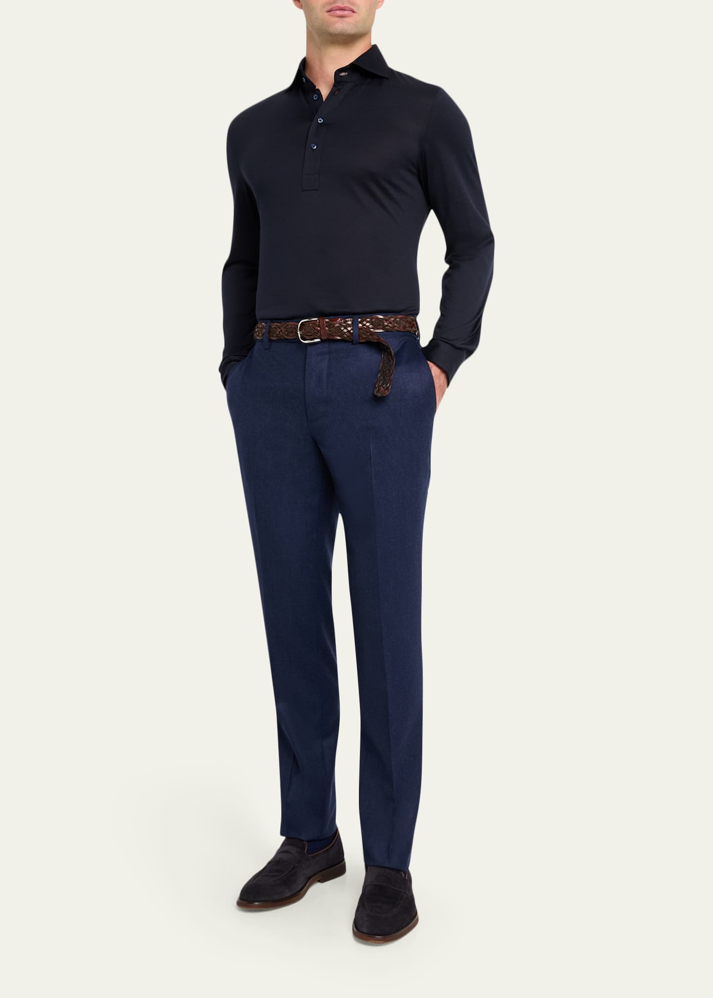 Brunello Cucinelli Men's Wool Flannel Flat-Front Pants - Bergdorf Goodman