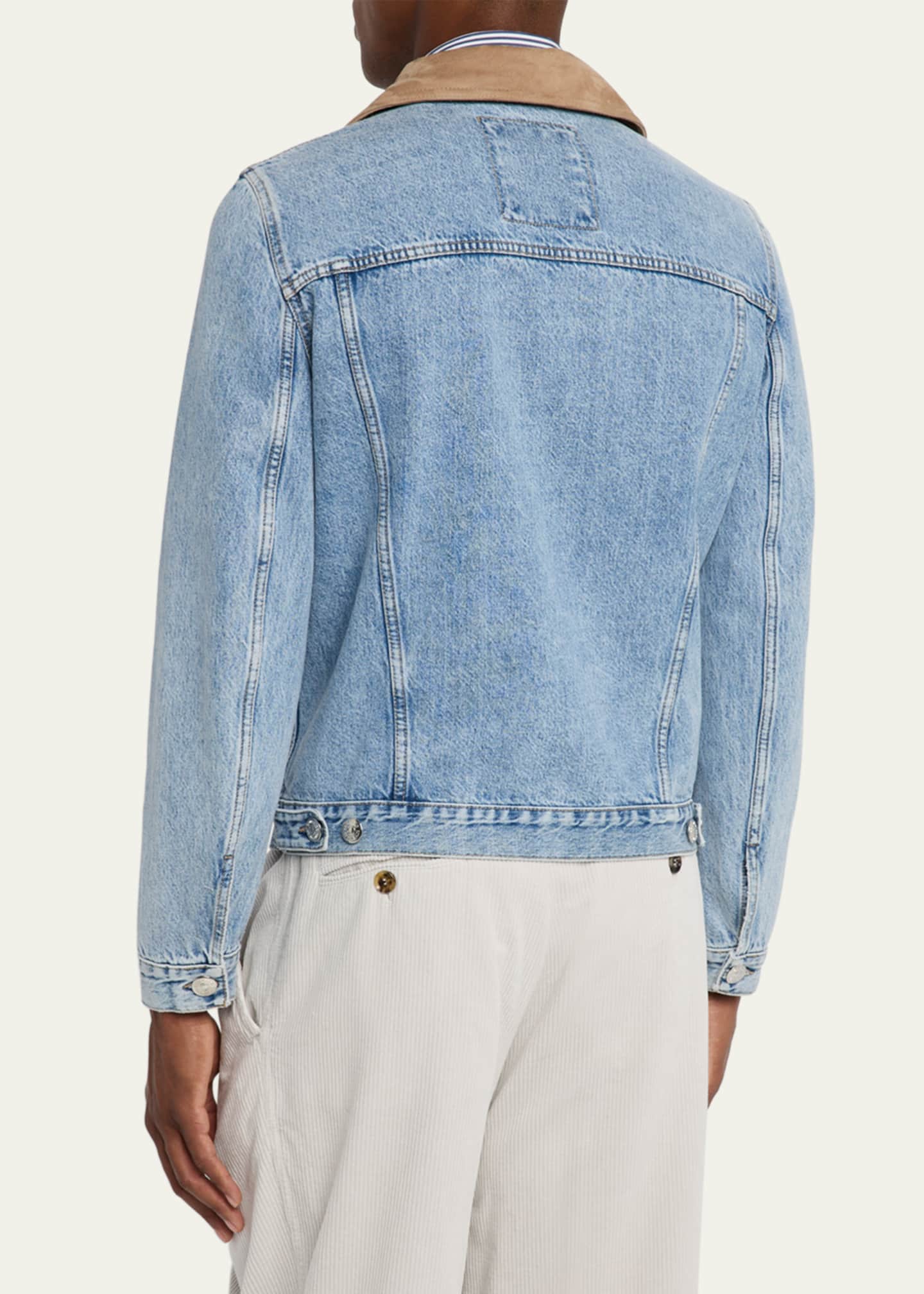 Brunello Cucinelli Men's Suede-Collar Light Wash Denim Jacket ...