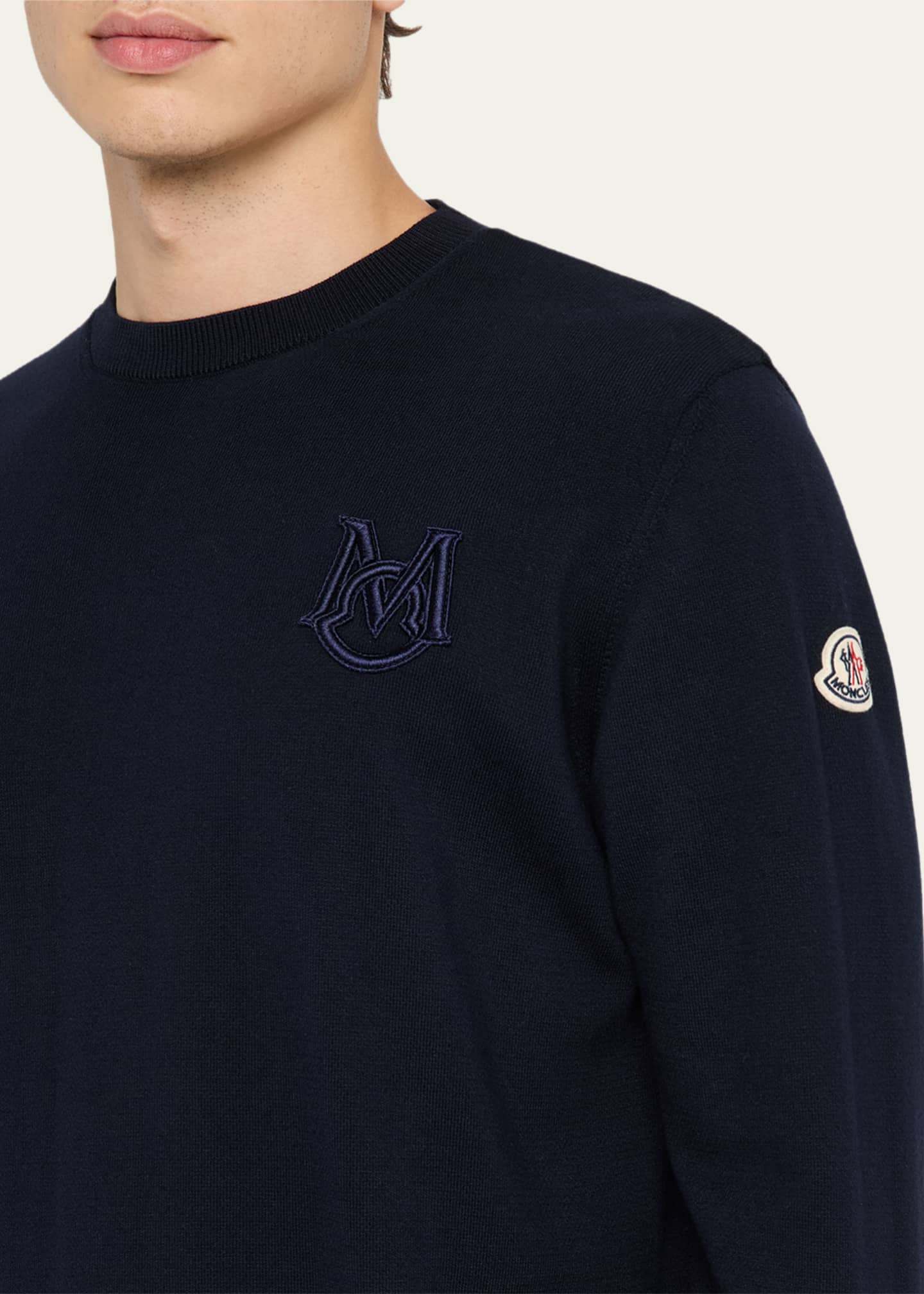 Moncler Men's Monogram Applique Crewneck Sweater - Bergdorf Goodman
