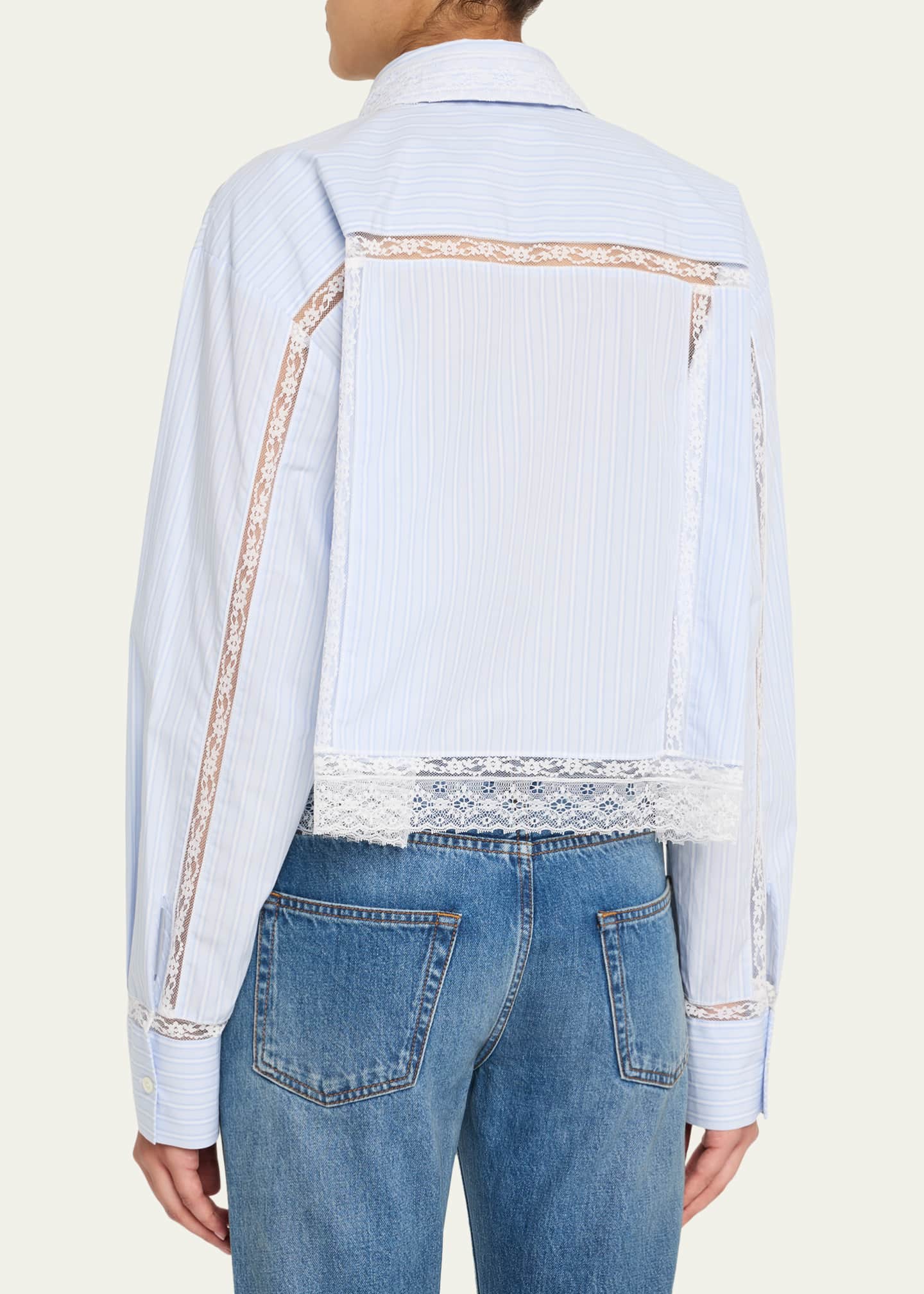 LoveShackFancy Delano Lace-Trim Striped Shirt - Bergdorf Goodman