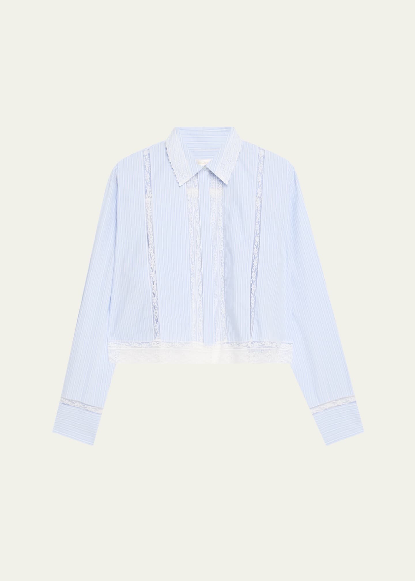 LoveShackFancy Delano Lace-Trim Striped Shirt - Bergdorf Goodman