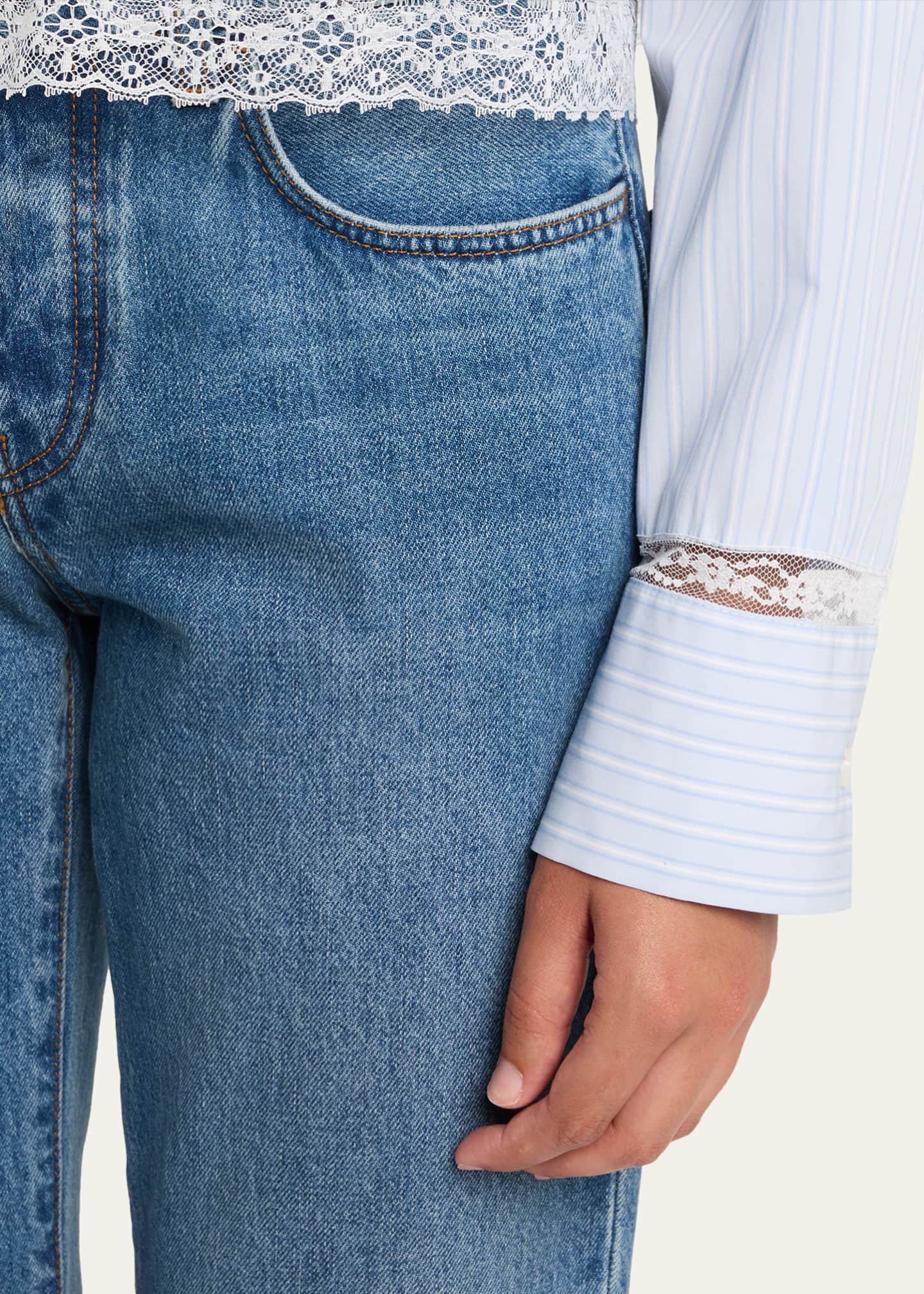 LoveShackFancy Delano Lace-Trim Striped Shirt - Bergdorf Goodman