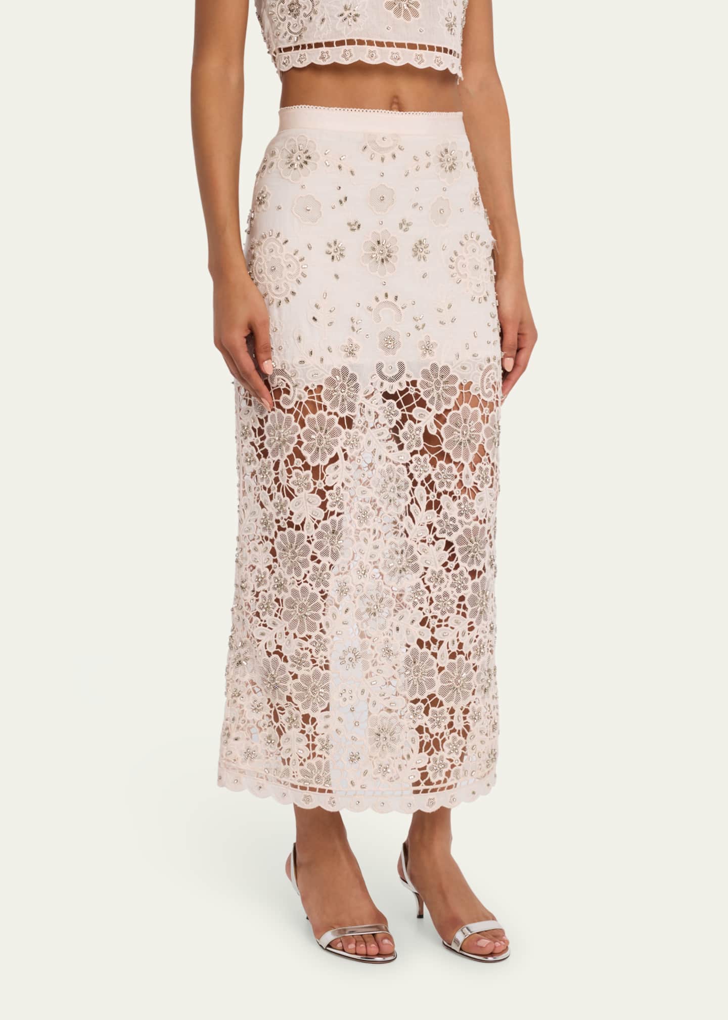 LoveShackFancy Reeves Embellished Floral Midi Skirt - Bergdorf Goodman