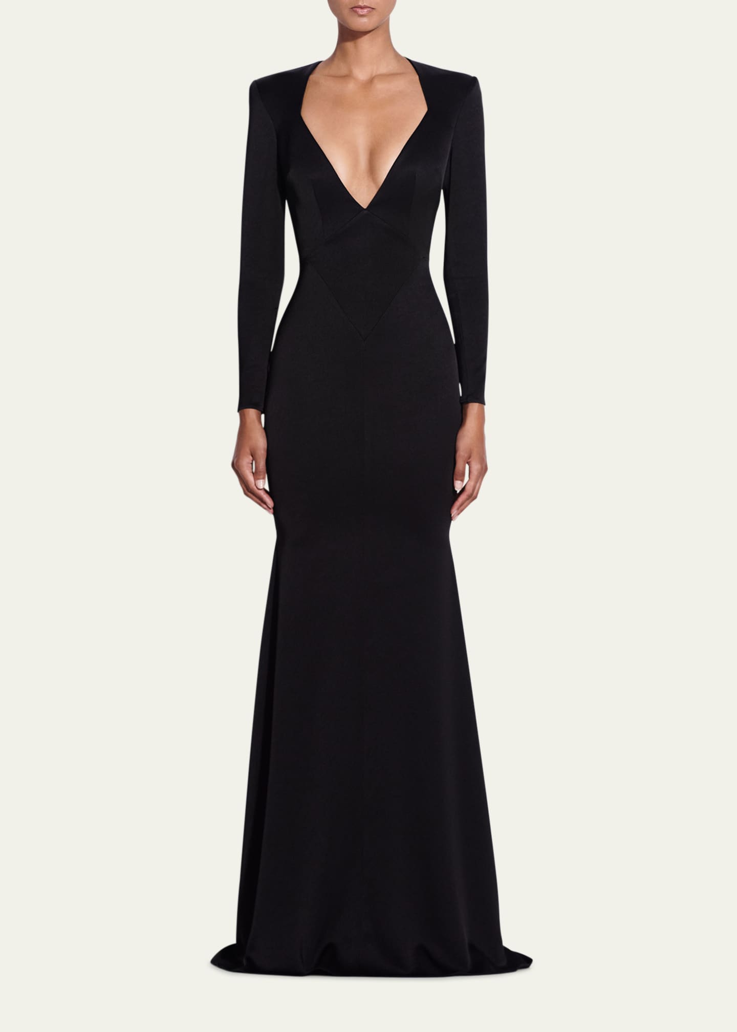 Alex Perry Long Sleeve Mermaid Satin Crepe Paneled Gown - Bergdorf Goodman