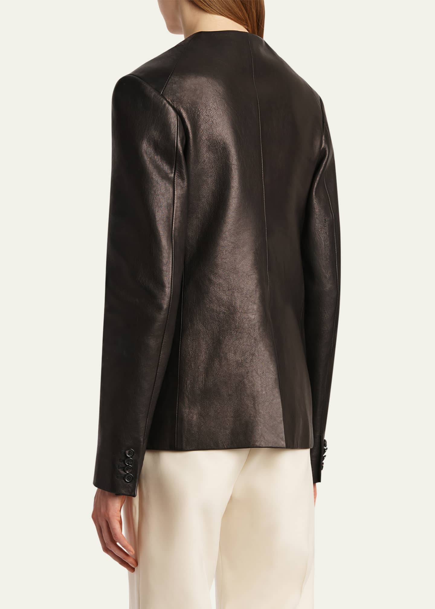 Khaite Jameson Single-Breasted Leather Collarless Jacket - Bergdorf Goodman