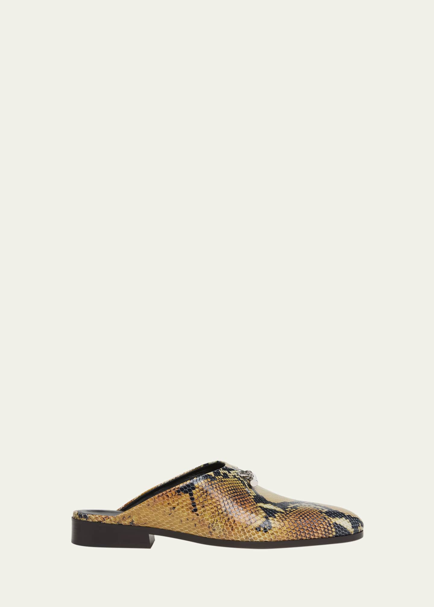 McQueen Men's Snake-Effect Leather Mules - Bergdorf Goodman