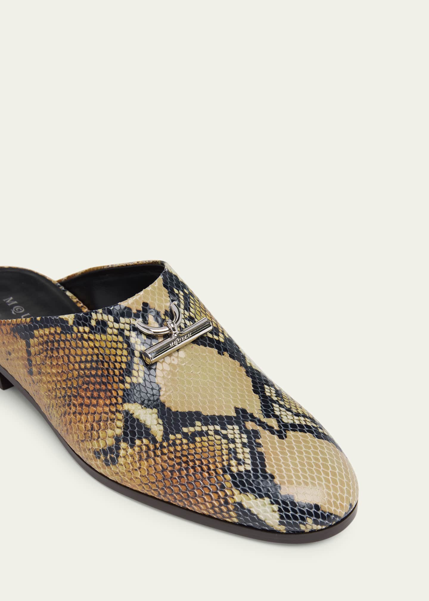 McQueen Men's Snake-Effect Leather Mules - Bergdorf Goodman