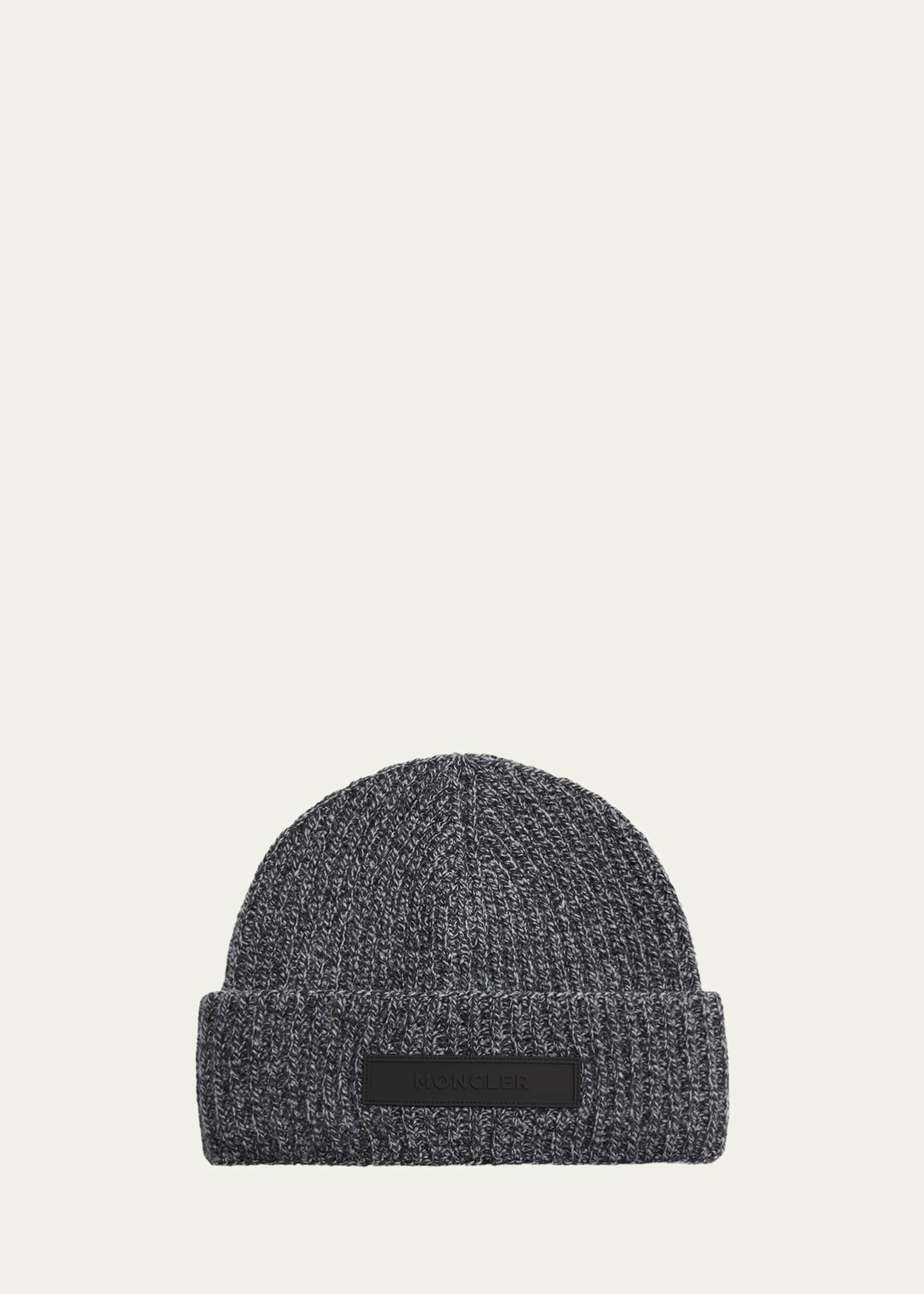 Moncler Men's Mouline Knit Rubber-Logo Beanie Hat - Bergdorf Goodman
