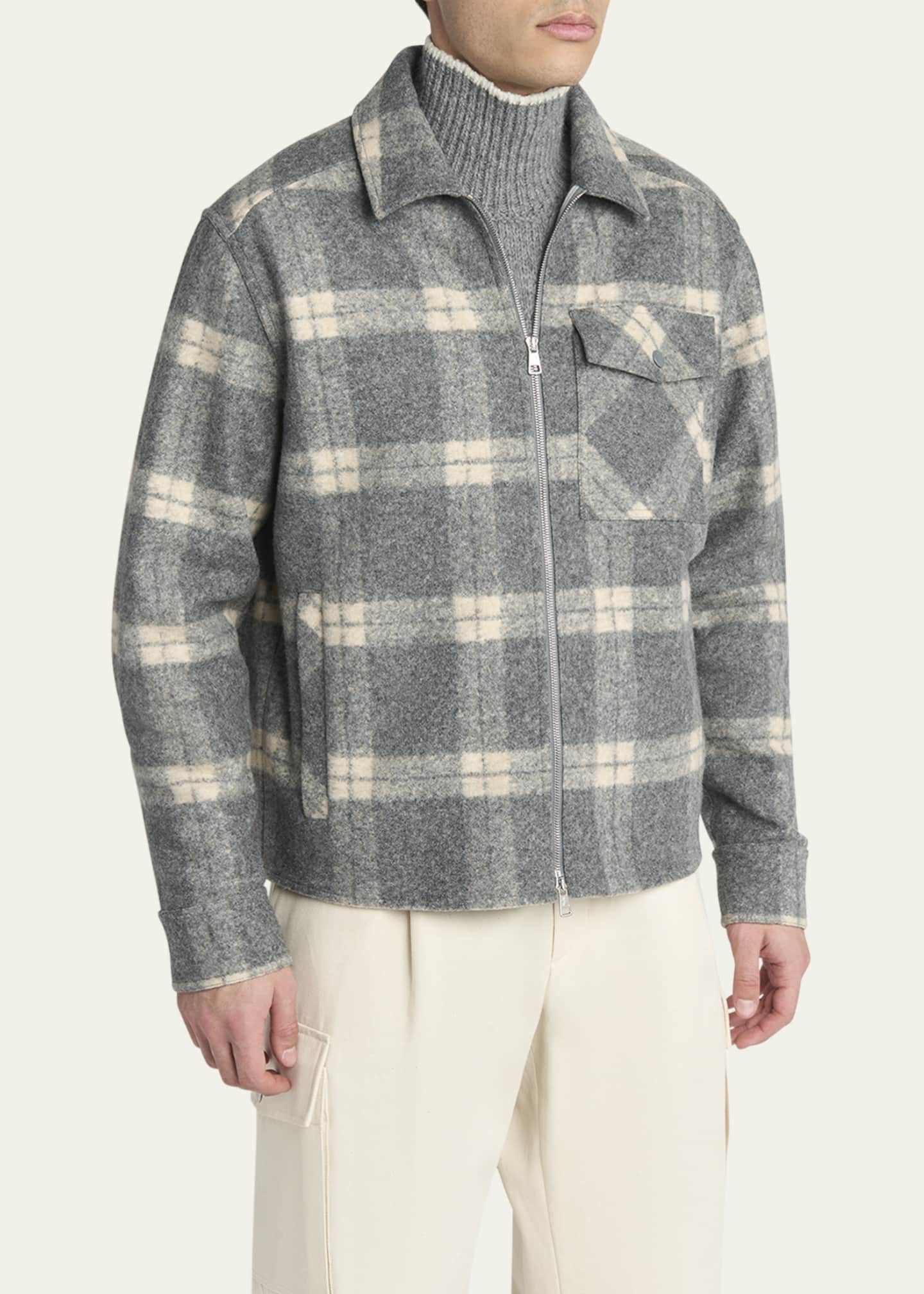 Moncler Men's Tartan Full-Zip Shirt Jacket - Bergdorf Goodman