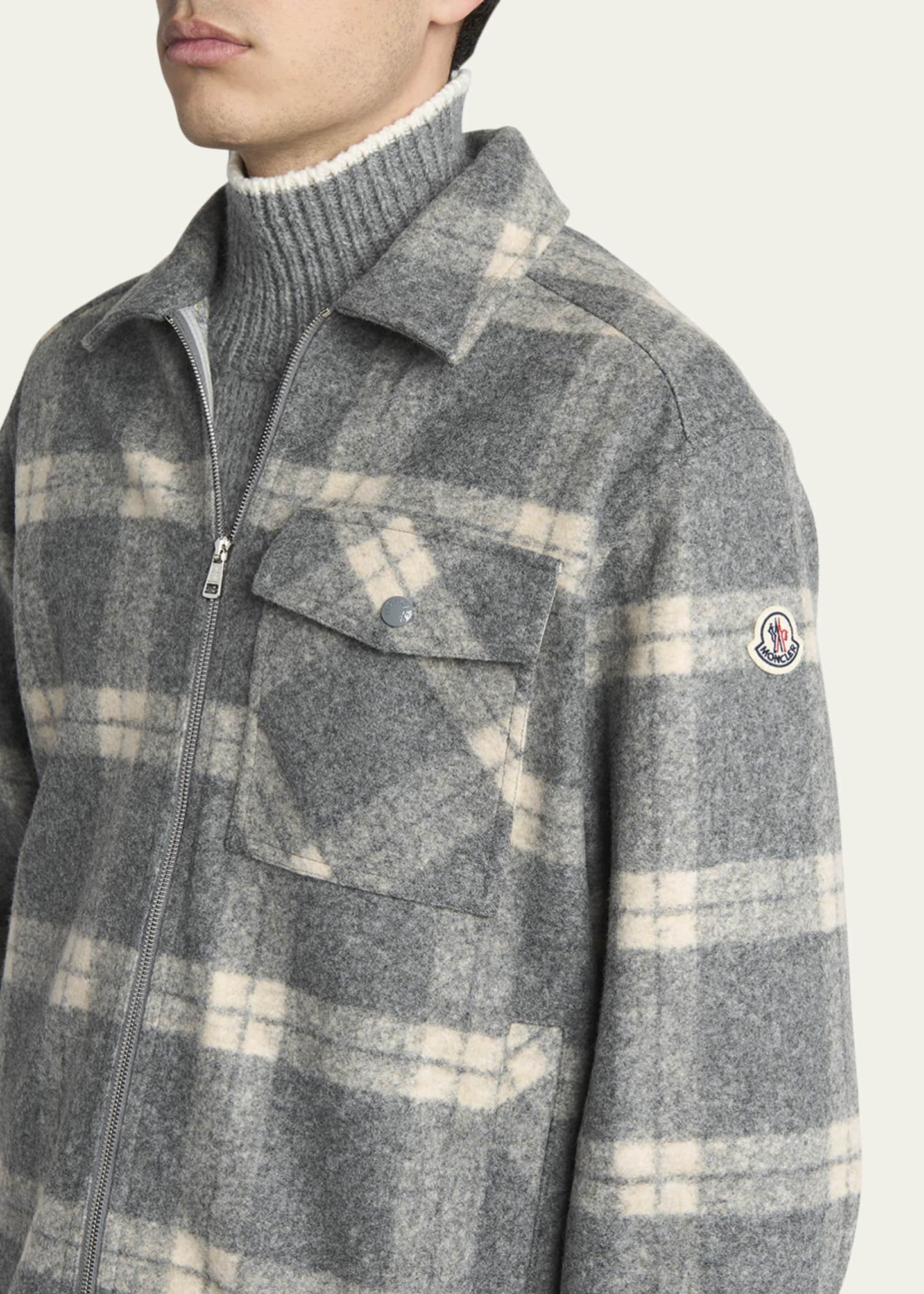 Moncler Men's Tartan Full-Zip Shirt Jacket - Bergdorf Goodman