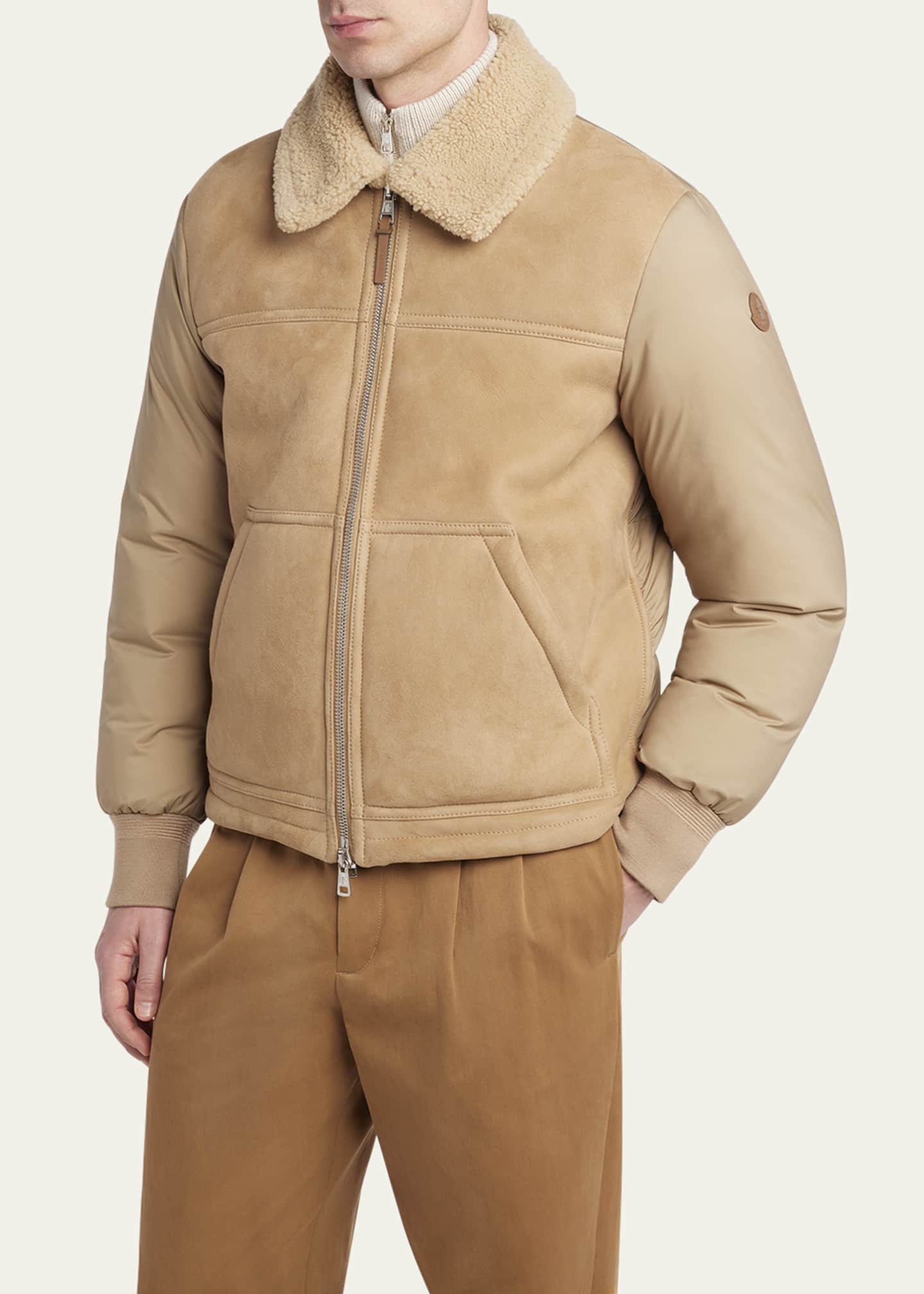 Moncler Men's Tonnay Leather and Down Quilted Jacket - Bergdorf Goodman