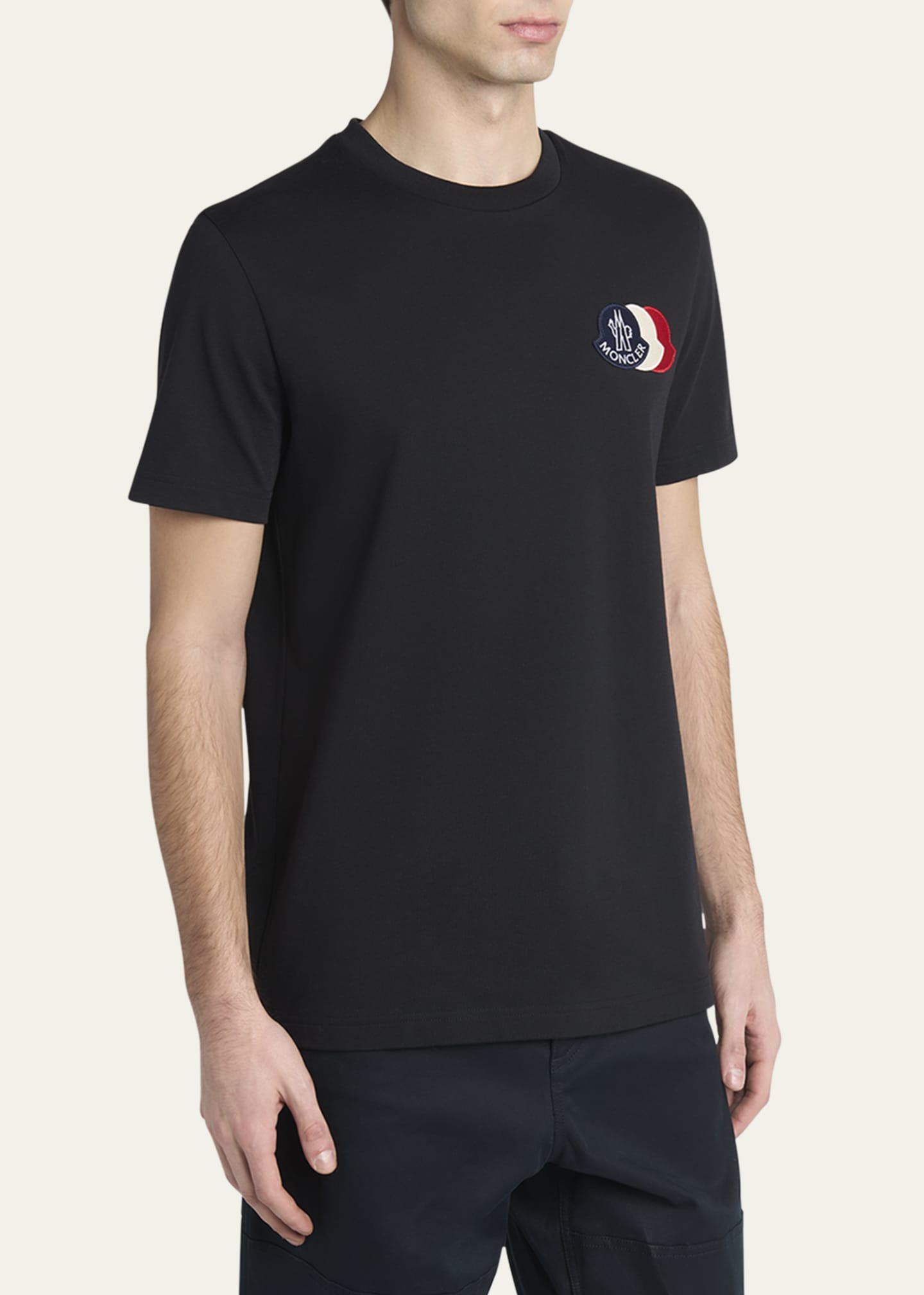 Moncler Men's Cotton Triple Logo Patch Crewneck T-Shirt - Bergdorf Goodman