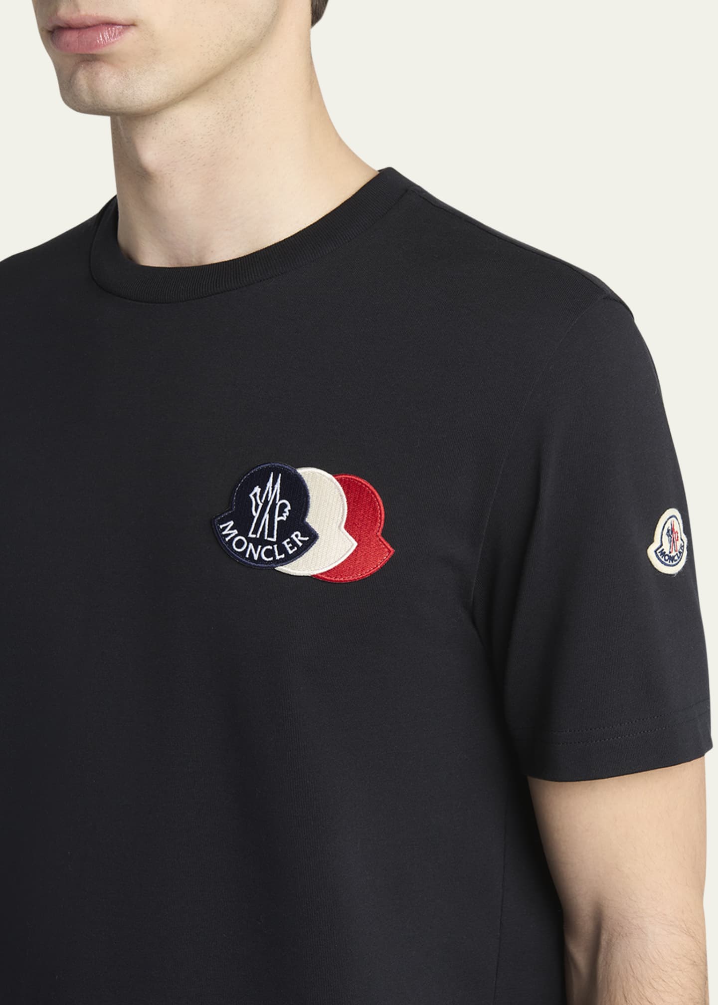 Moncler Men's Cotton Triple Logo Patch Crewneck T-Shirt - Bergdorf Goodman