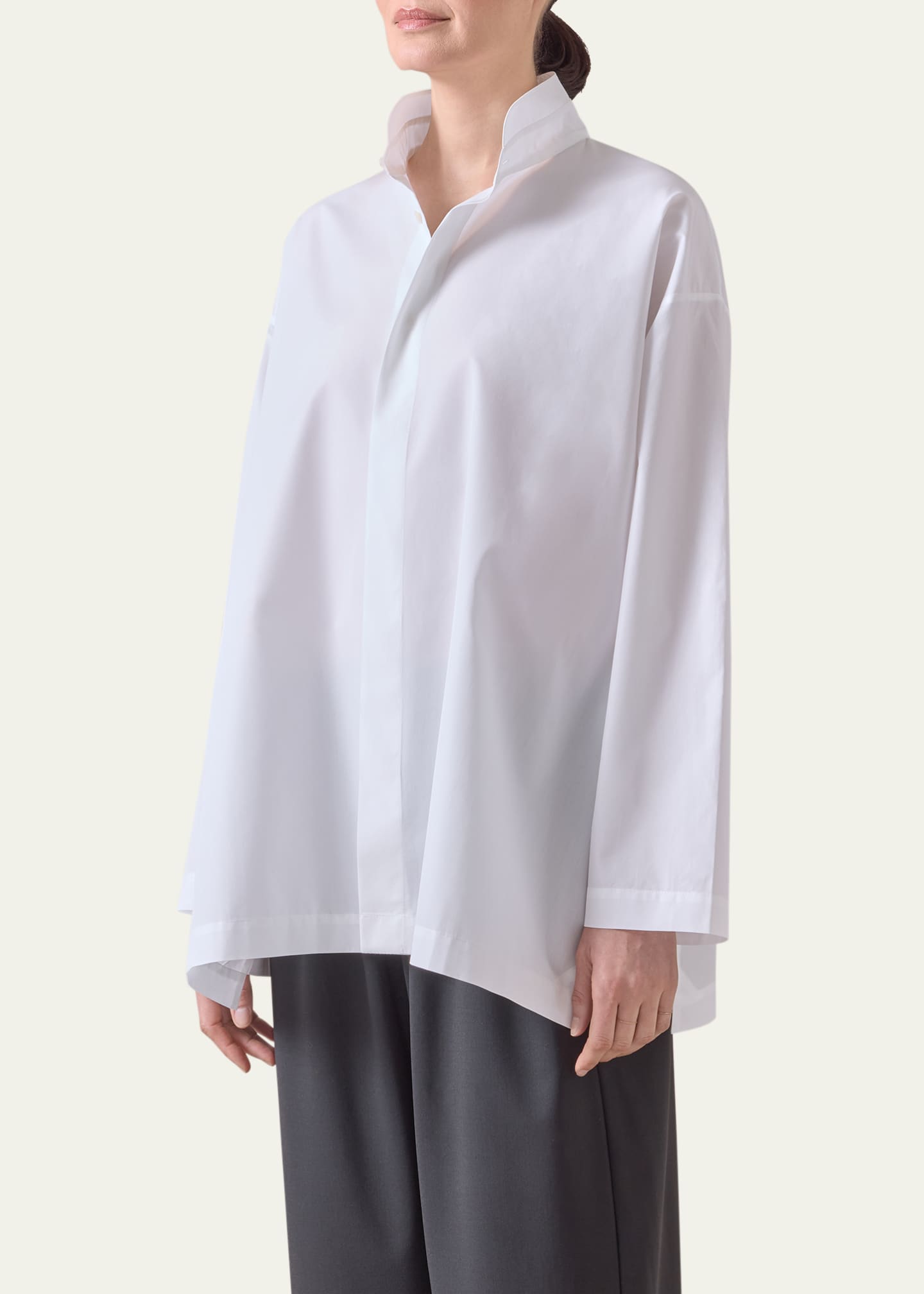 Eskandar Slim A-Line Double Stand Collar Shirt with Stepped Insert ...