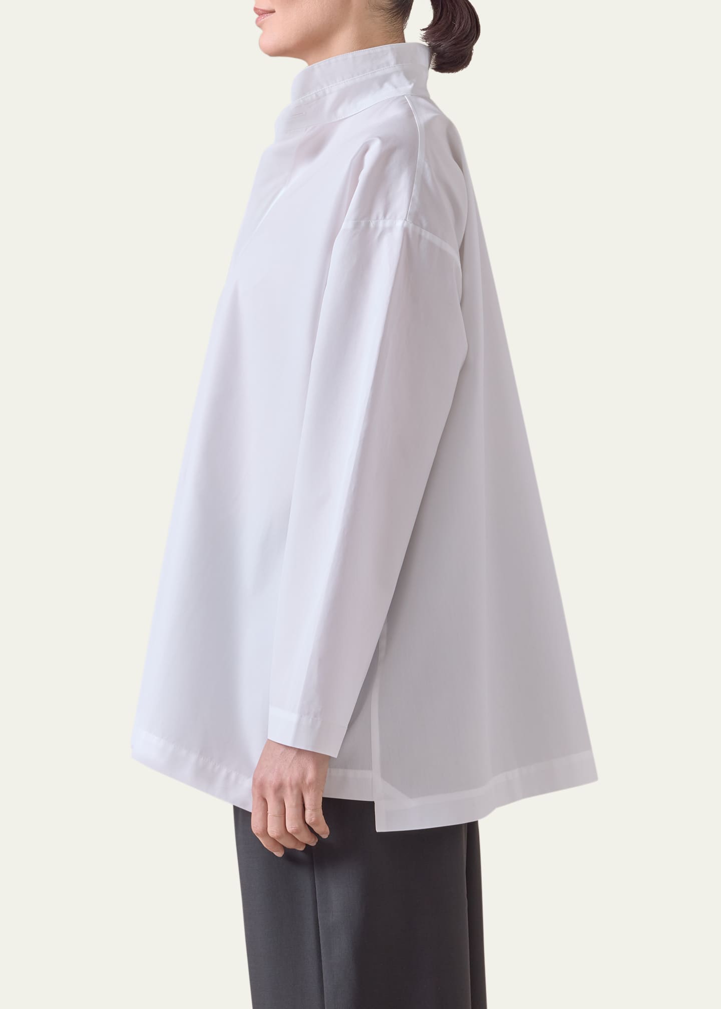 Eskandar Slim A-Line Double Stand Collar Shirt with Stepped Insert ...