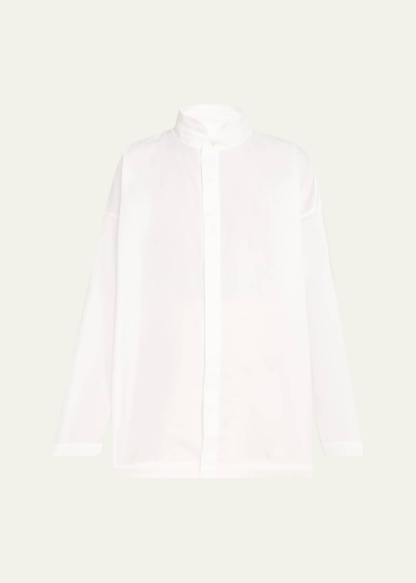 Eskandar Slim A-Line Double Stand Collar Shirt with Stepped Insert ...