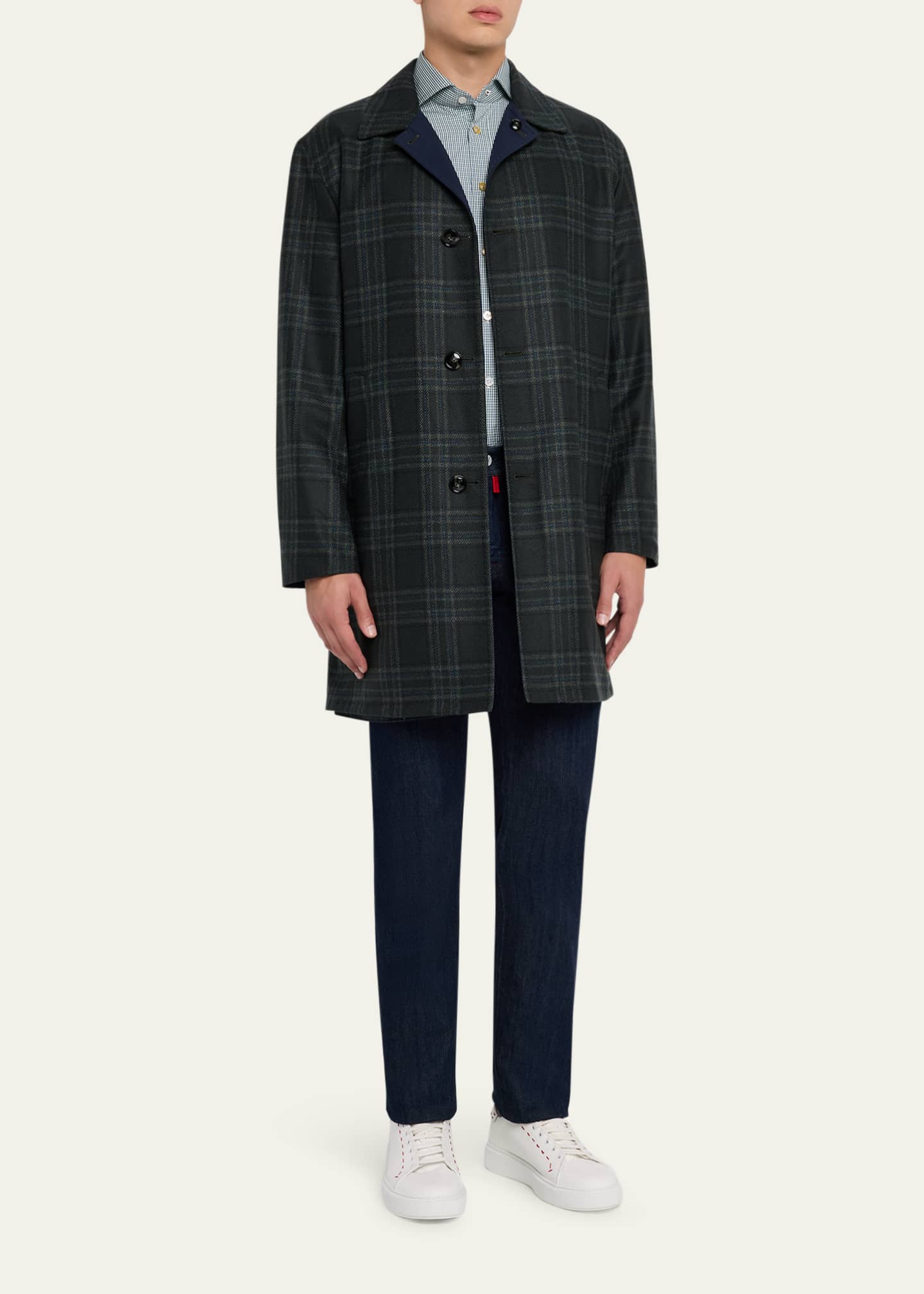 Kiton Men's Plaid Cashmere Overcoat - Bergdorf Goodman