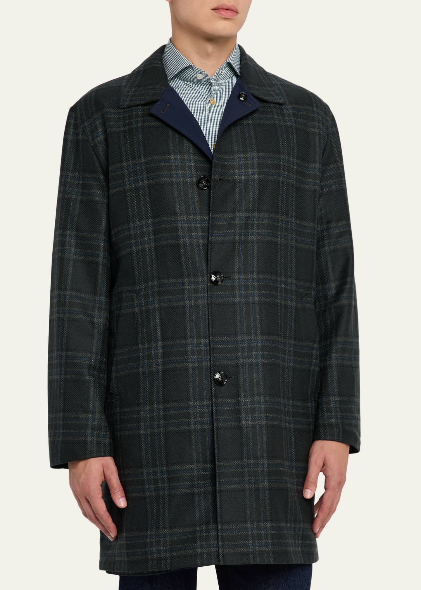 Kiton Men's Plaid Cashmere Overcoat - Bergdorf Goodman