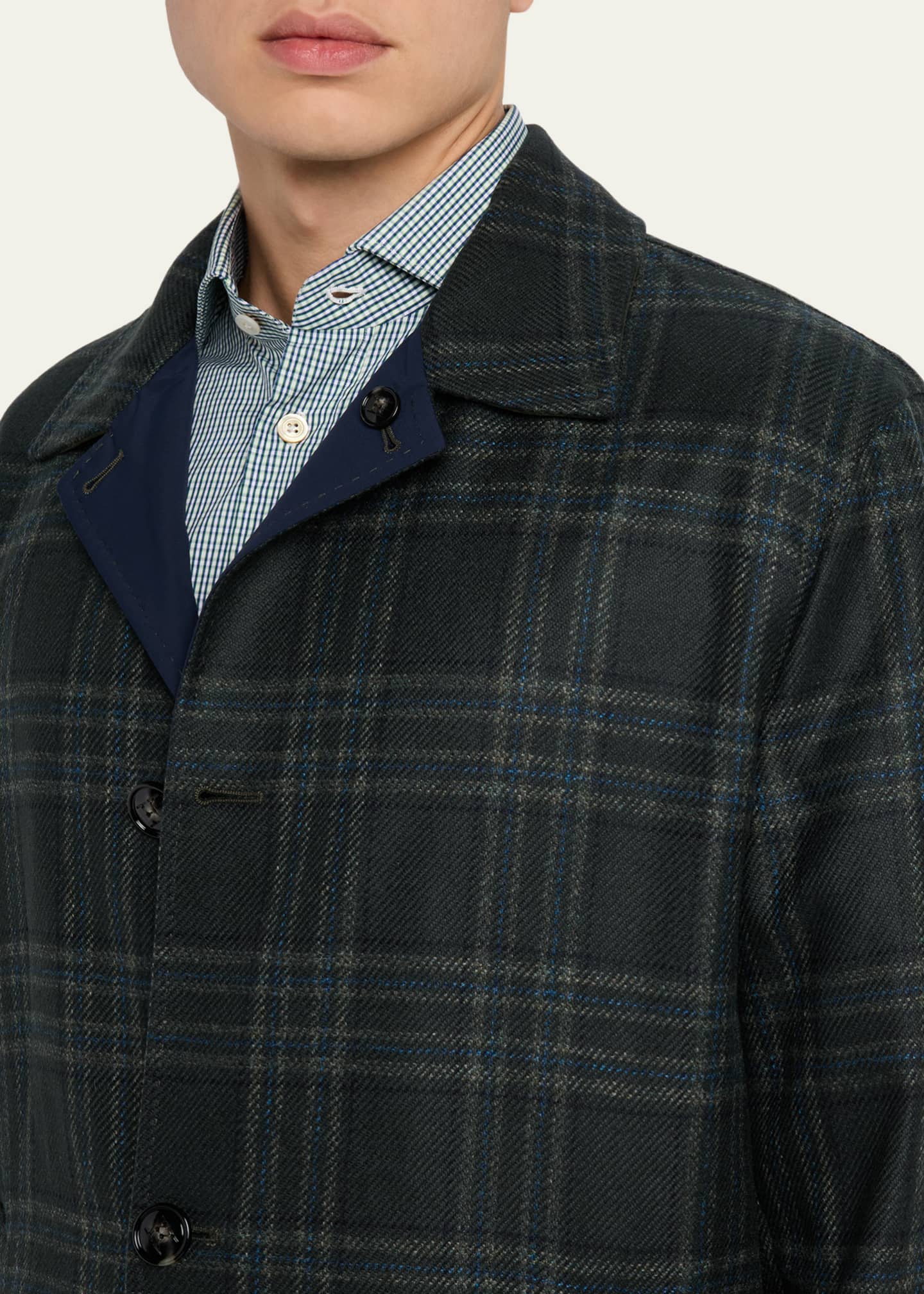 Kiton Men's Plaid Cashmere Overcoat - Bergdorf Goodman