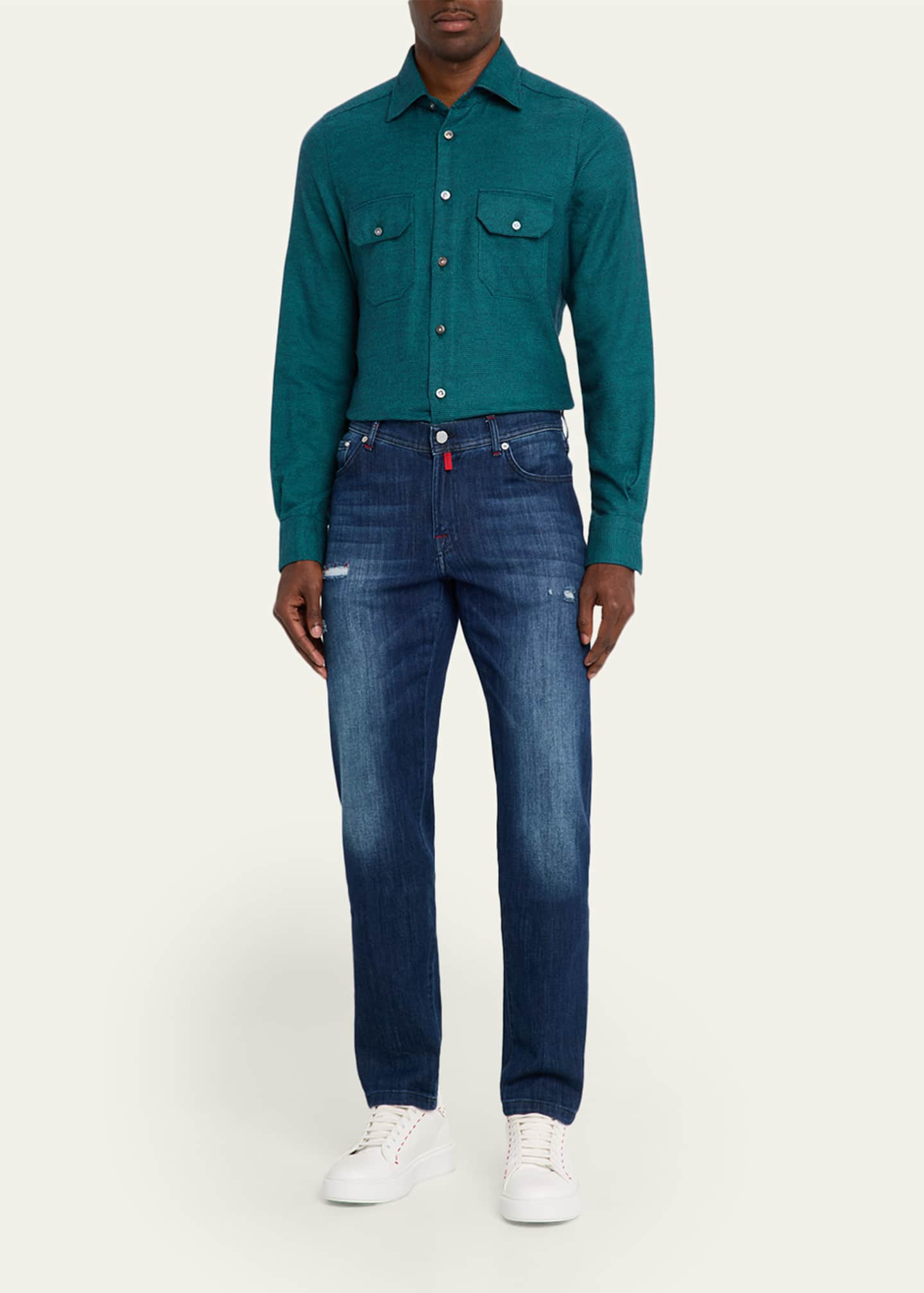 Kiton Men's Cotton Micro-Houndstooth Textured Overshirt - Bergdorf Goodman