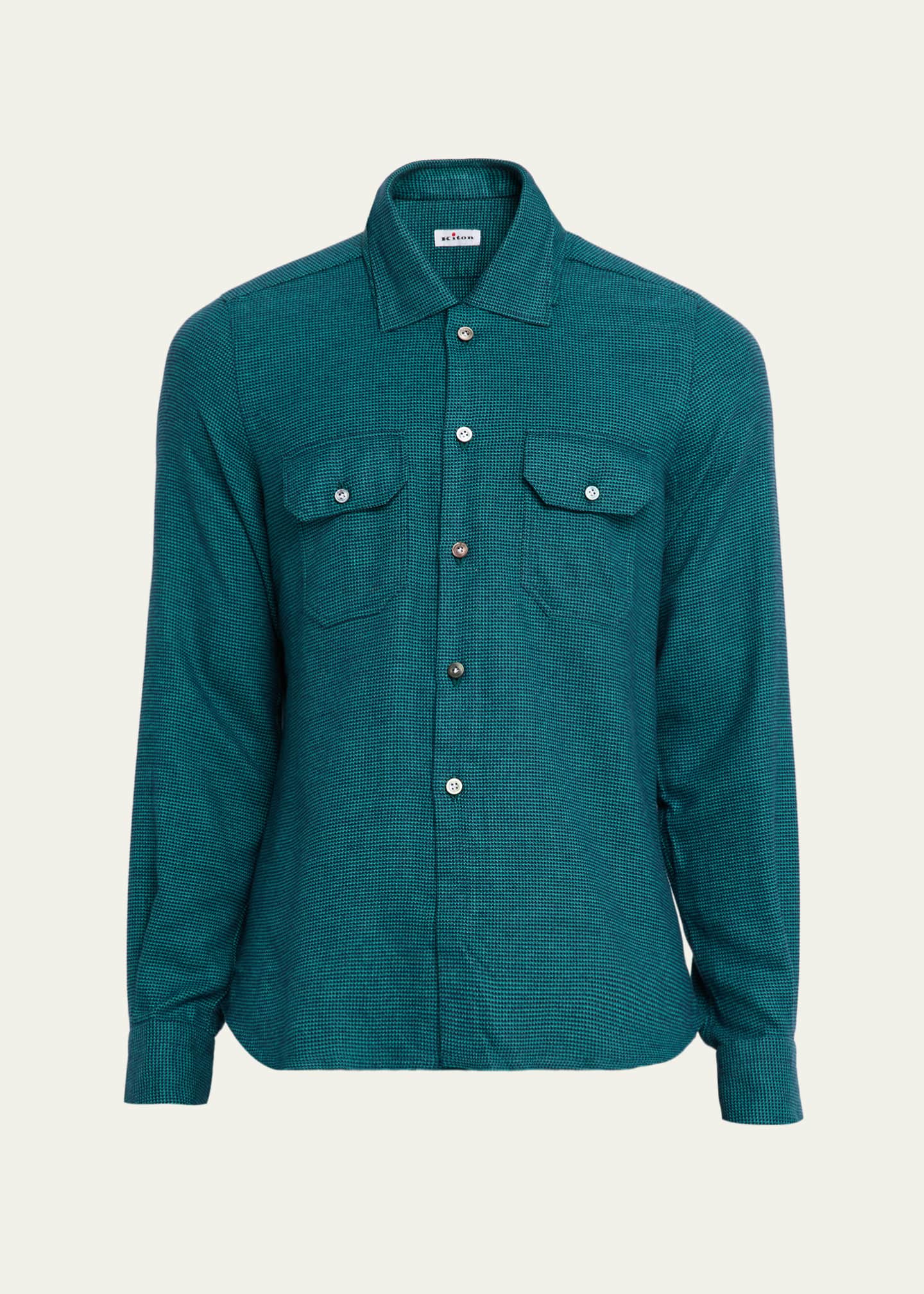 Kiton Men's Cotton Micro-Houndstooth Textured Overshirt - Bergdorf Goodman