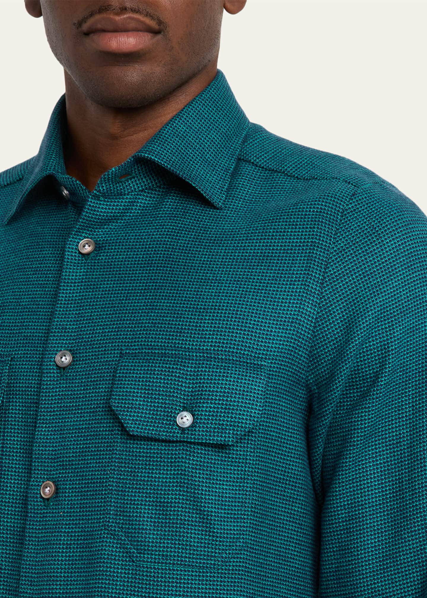 Kiton Men's Cotton Micro-Houndstooth Textured Overshirt - Bergdorf Goodman