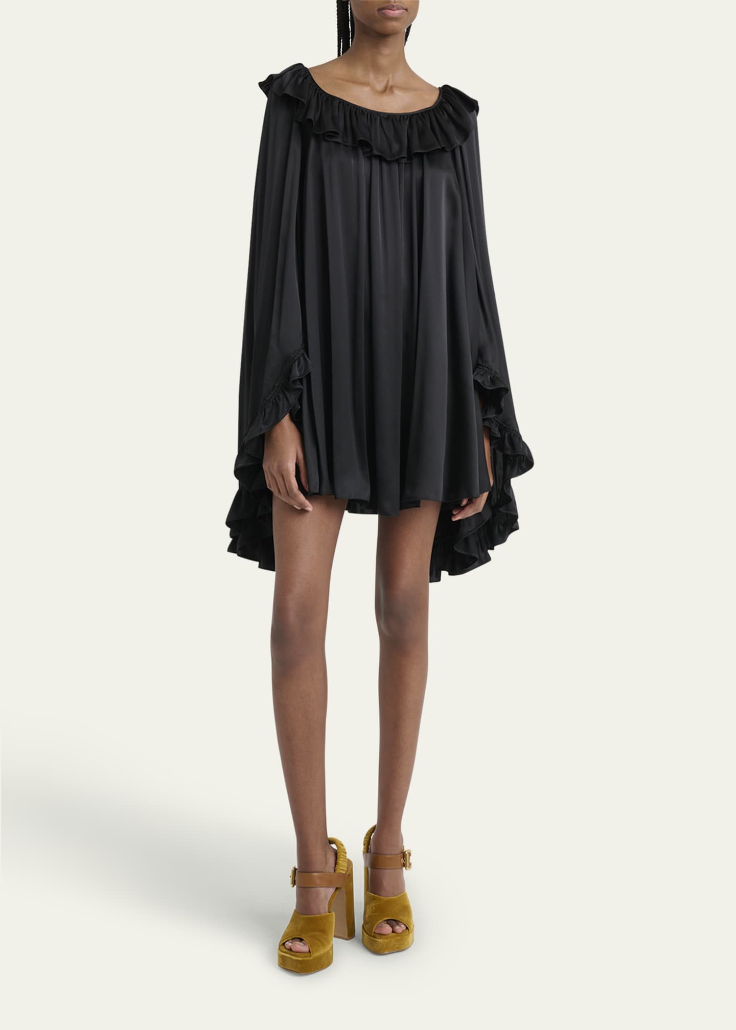 Chloe Silk Satin Ruffle Mini Dress - Bergdorf Goodman