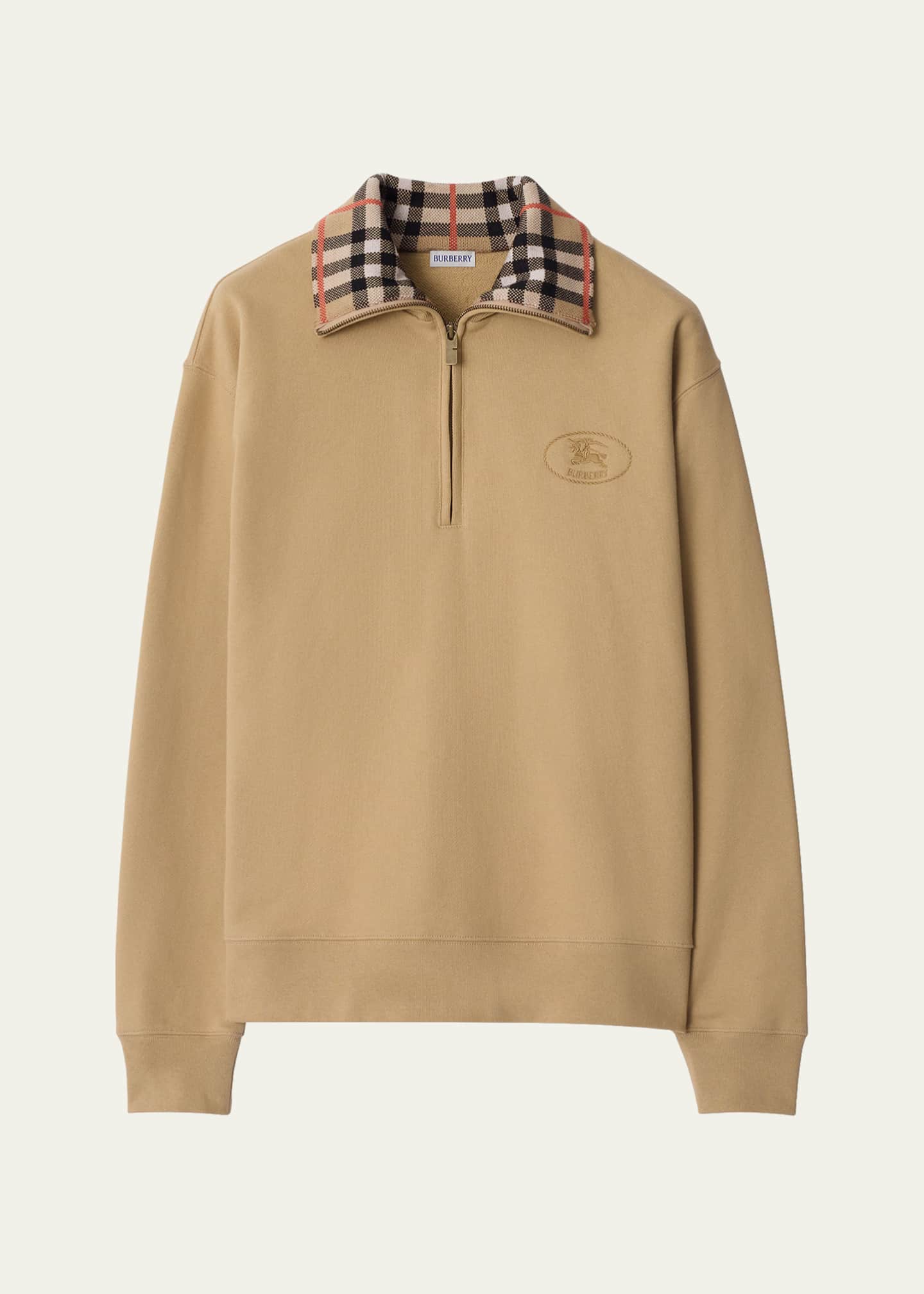 Burberry Men's Check-Collar Quarter-Zip Sweater - Bergdorf Goodman