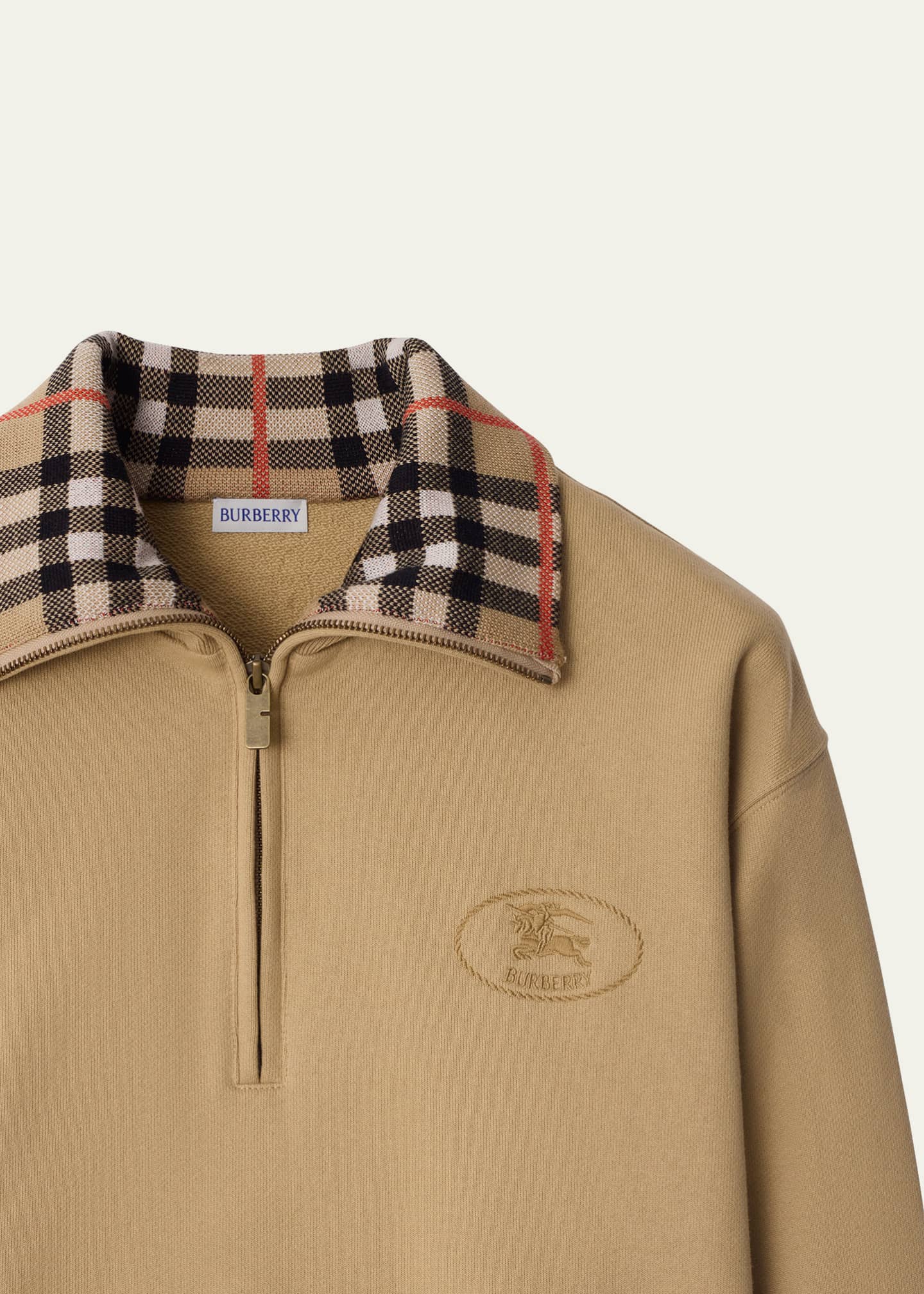 Burberry Men's Check-Collar Quarter-Zip Sweater - Bergdorf Goodman