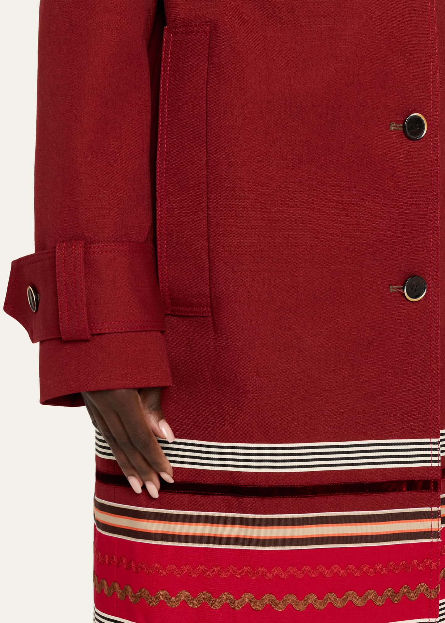 CHRISTOPHER JOHN ROGERS Embroidered Stripe Belted Long Trench Coat ...