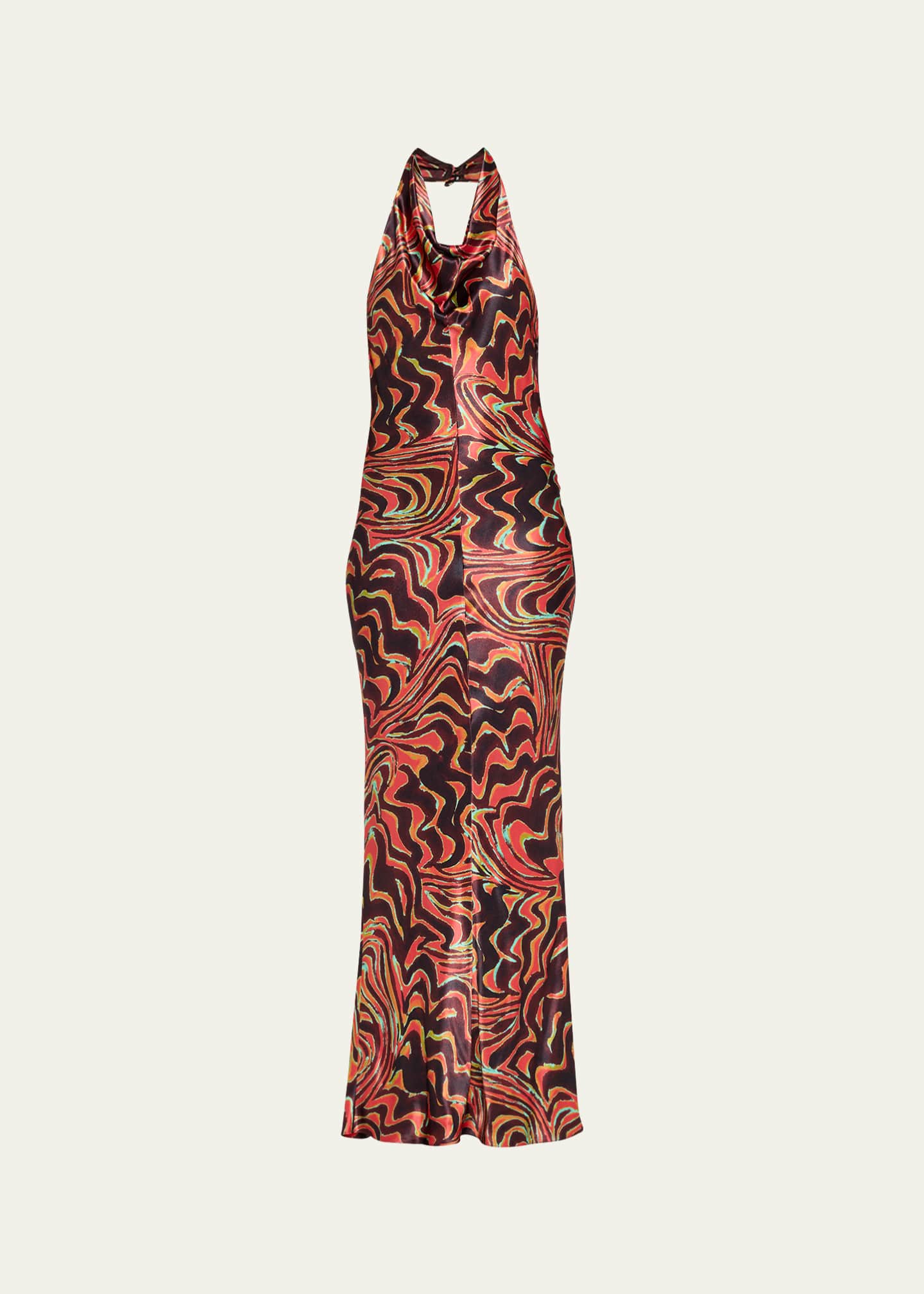 CHRISTOPHER JOHN ROGERS Wavy-Print Satin Cowl-Neck Halter Gown ...