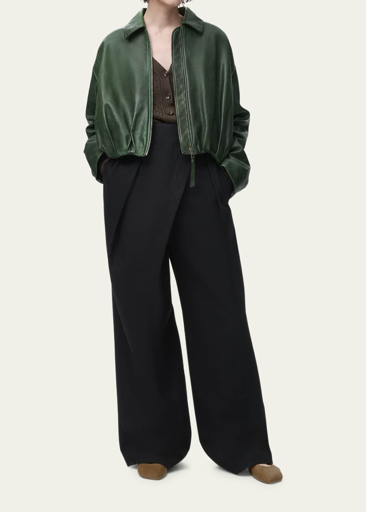 Loewe Draped Leather Bomber Jacket - Bergdorf Goodman