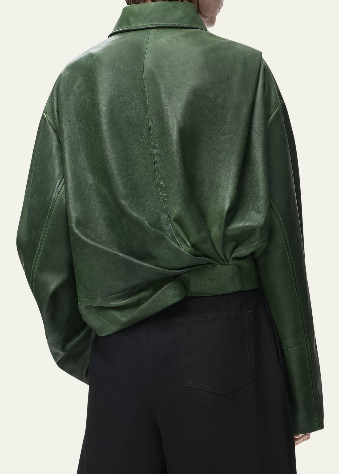 Loewe Draped Leather Bomber Jacket - Bergdorf Goodman