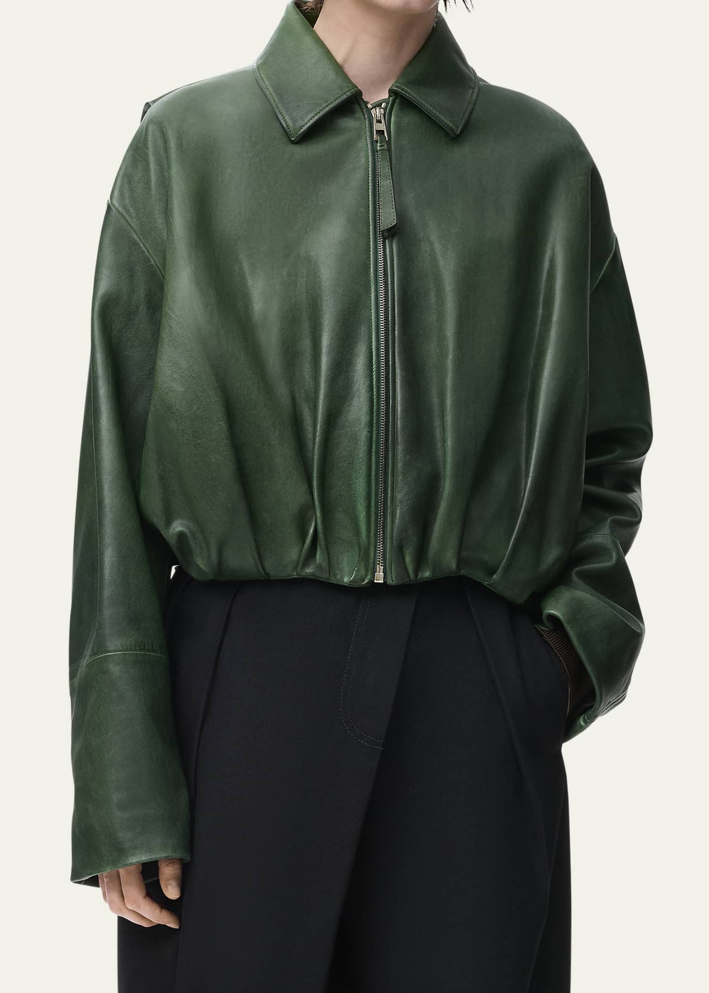 Loewe Draped Leather Bomber Jacket - Bergdorf Goodman