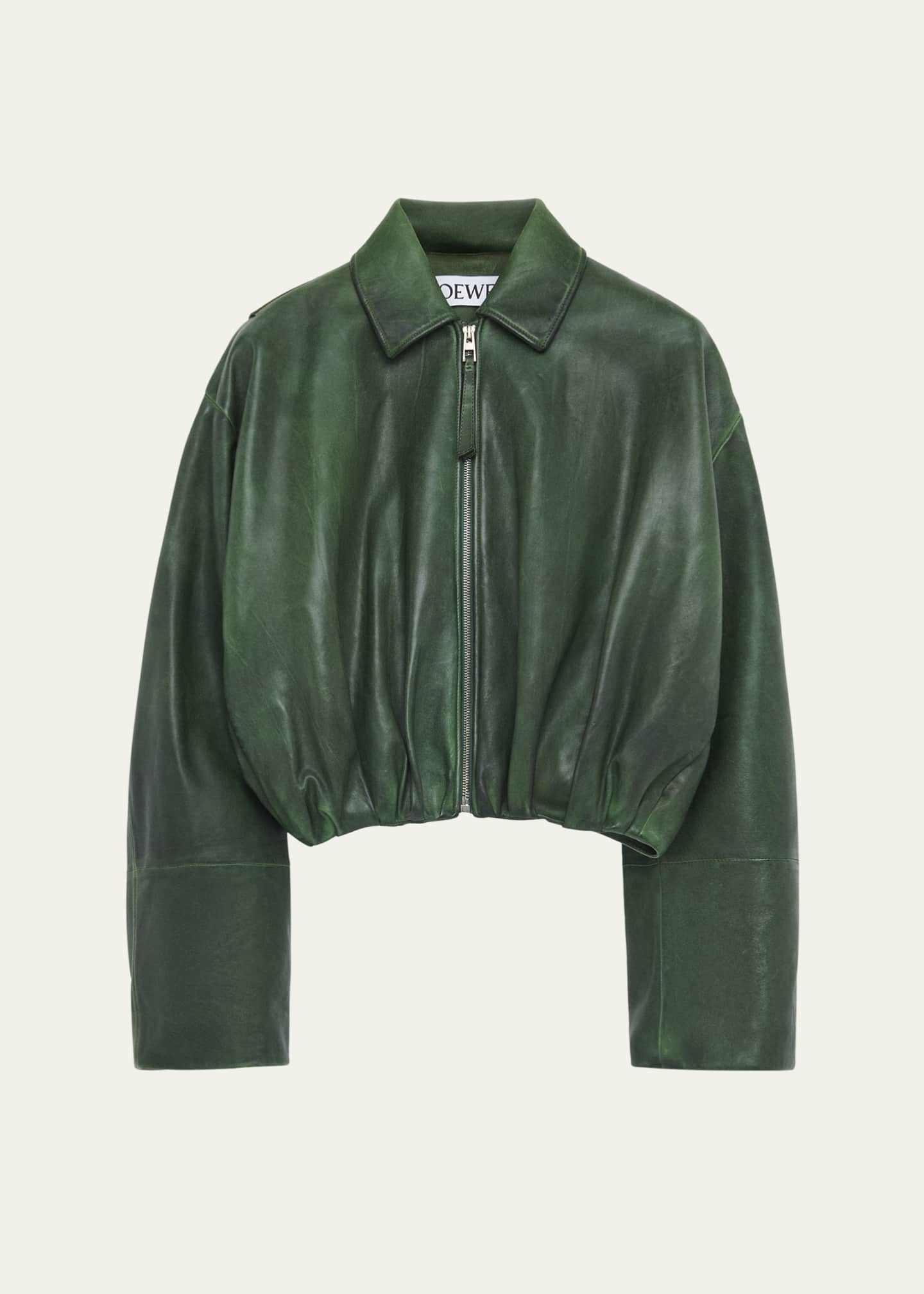 Loewe Draped Leather Bomber Jacket - Bergdorf Goodman