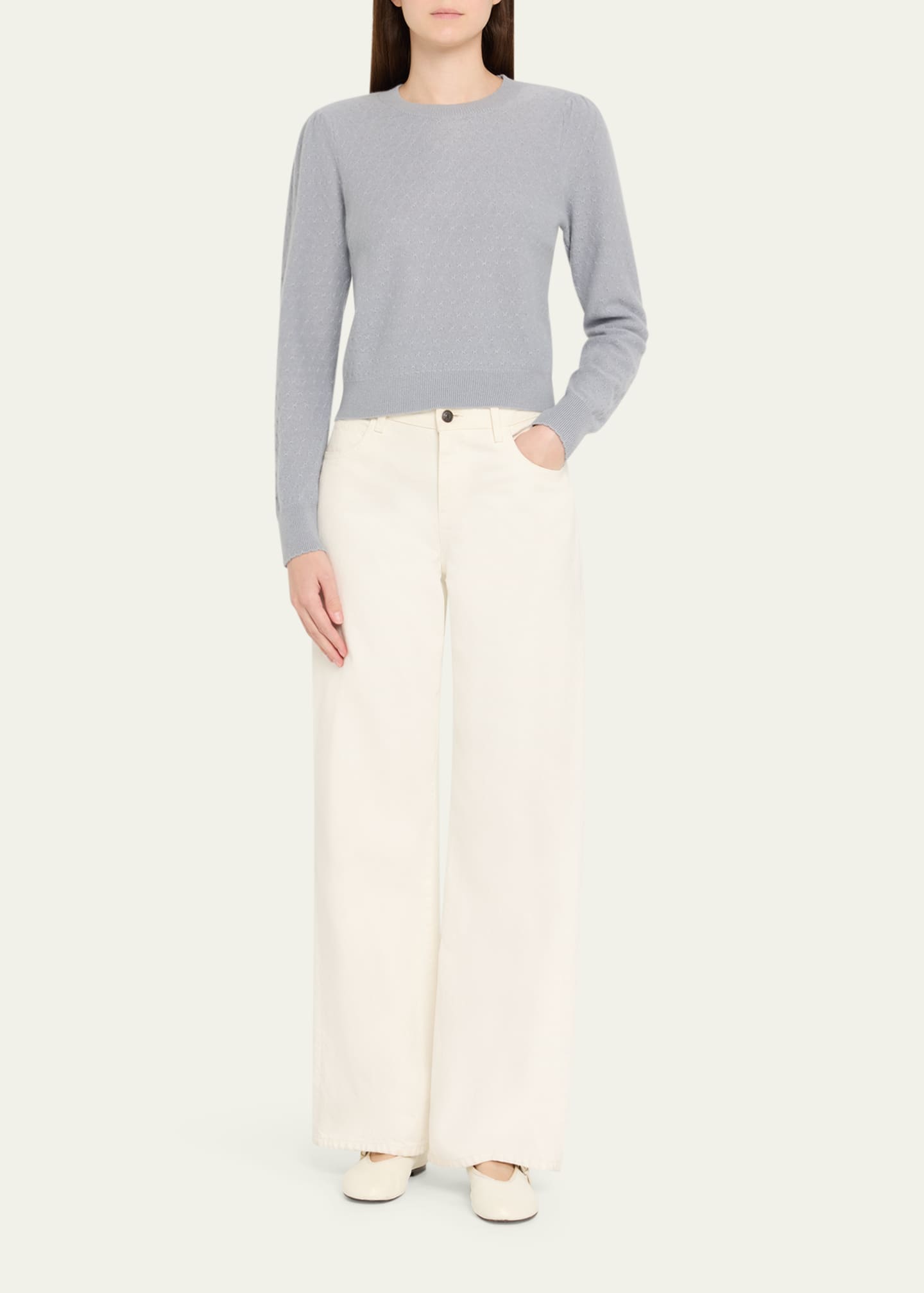 FRAME Cashmere Pointelle Crewneck Sweater - Bergdorf Goodman