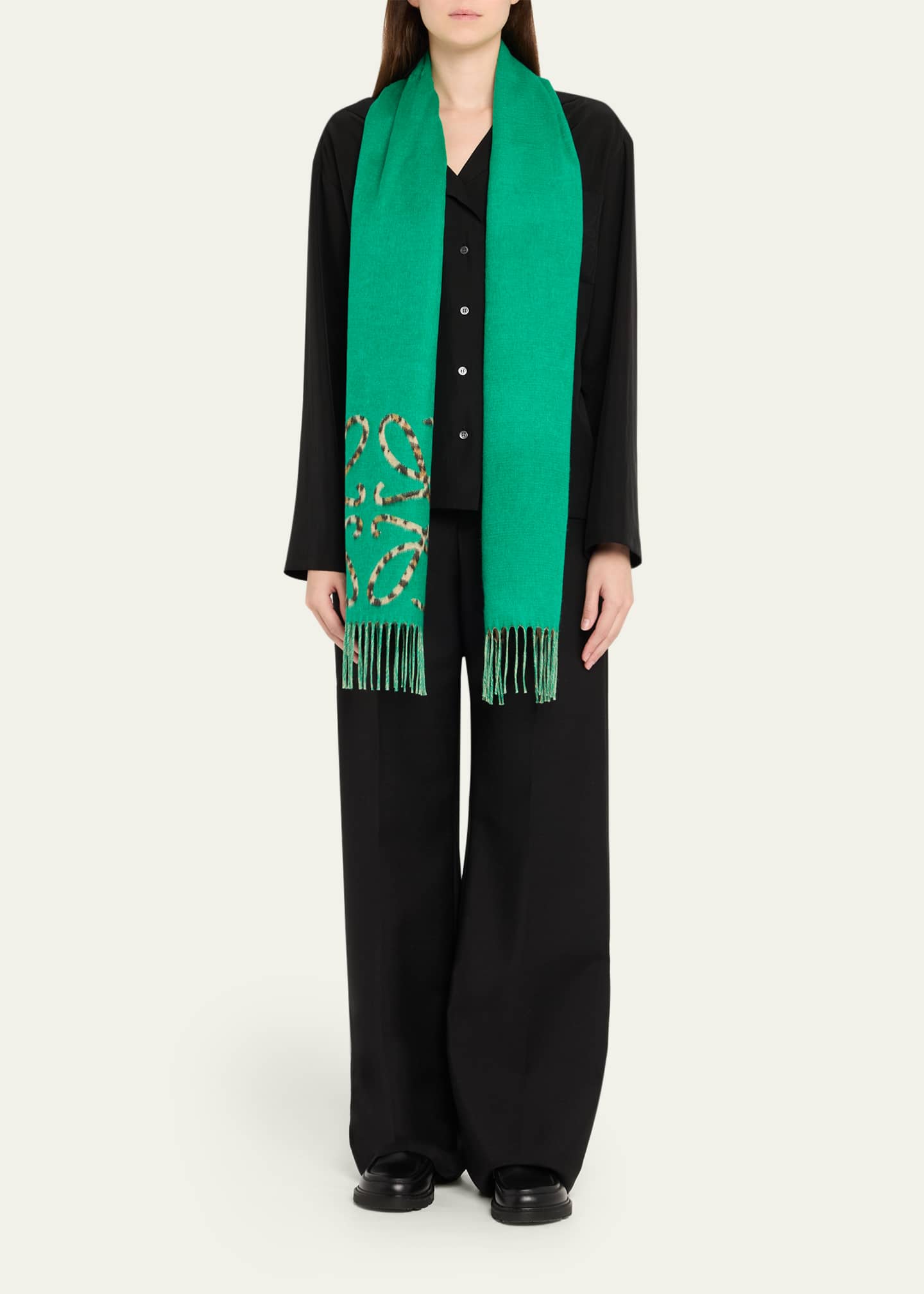 Loewe Anagram Leopard-Print Cashmere Scarf - Bergdorf Goodman