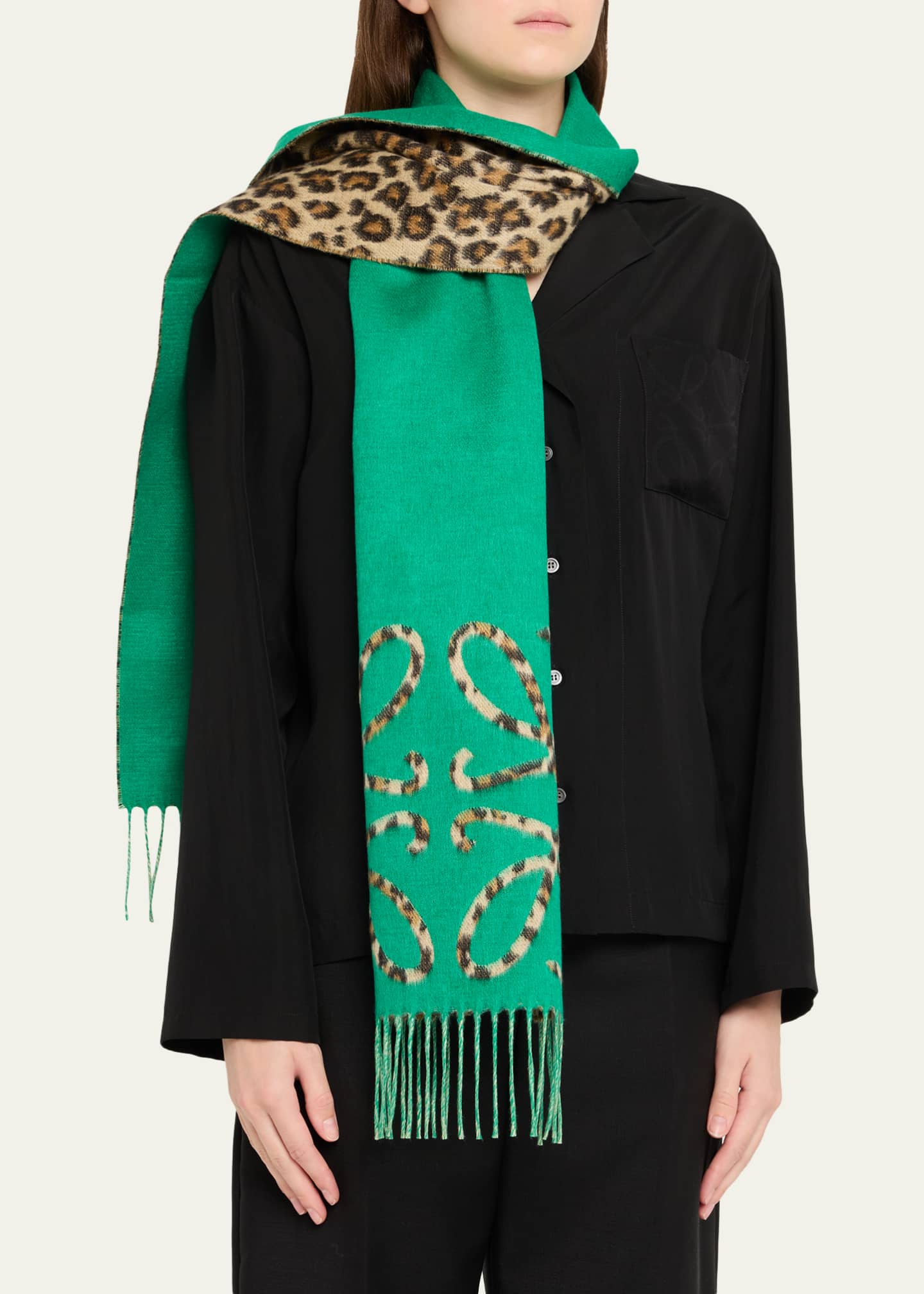 Loewe Anagram Leopard-Print Cashmere Scarf - Bergdorf Goodman